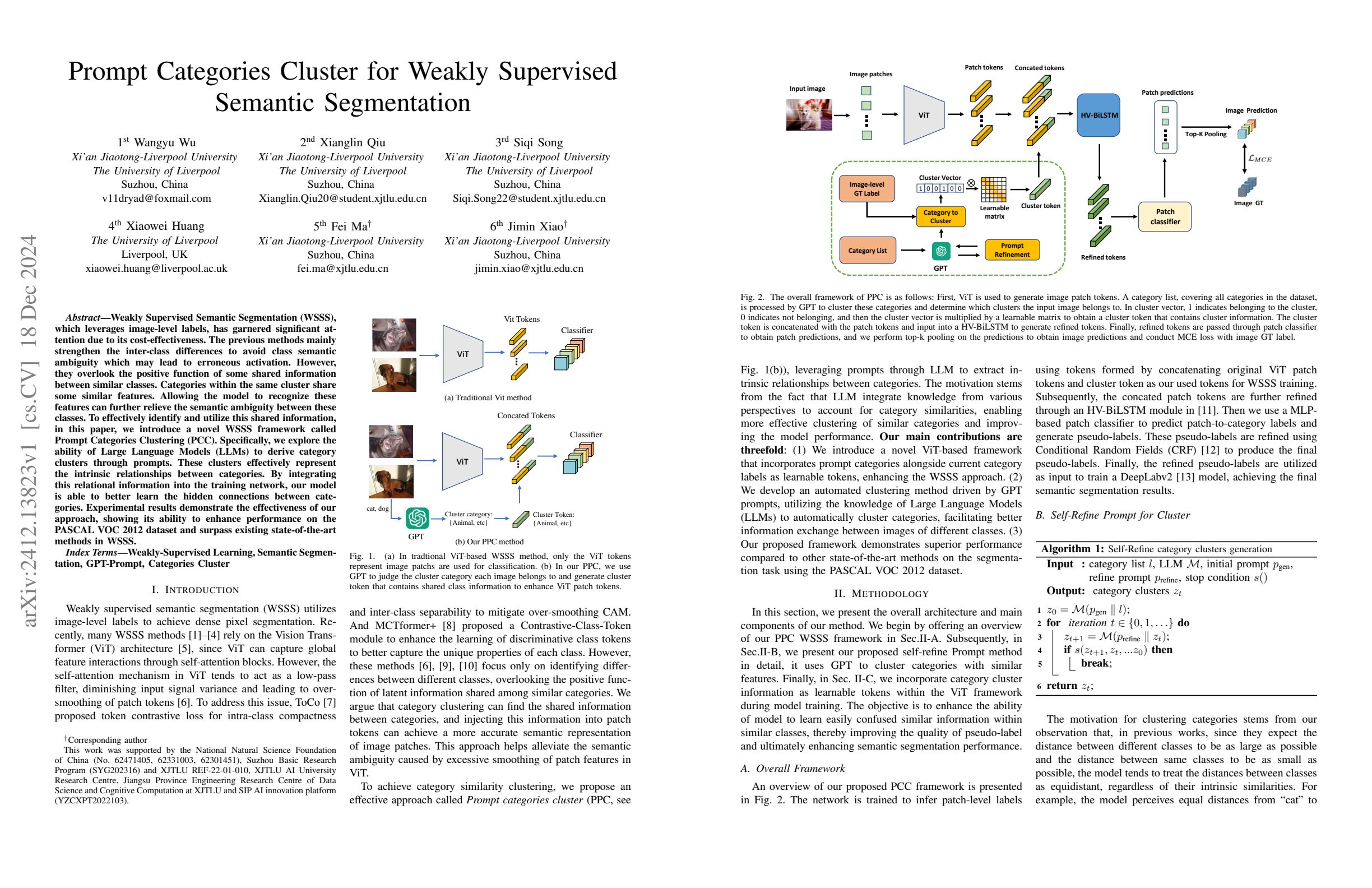Prompt Categories Cluster for Weakly Supervised Semantic Segmentation