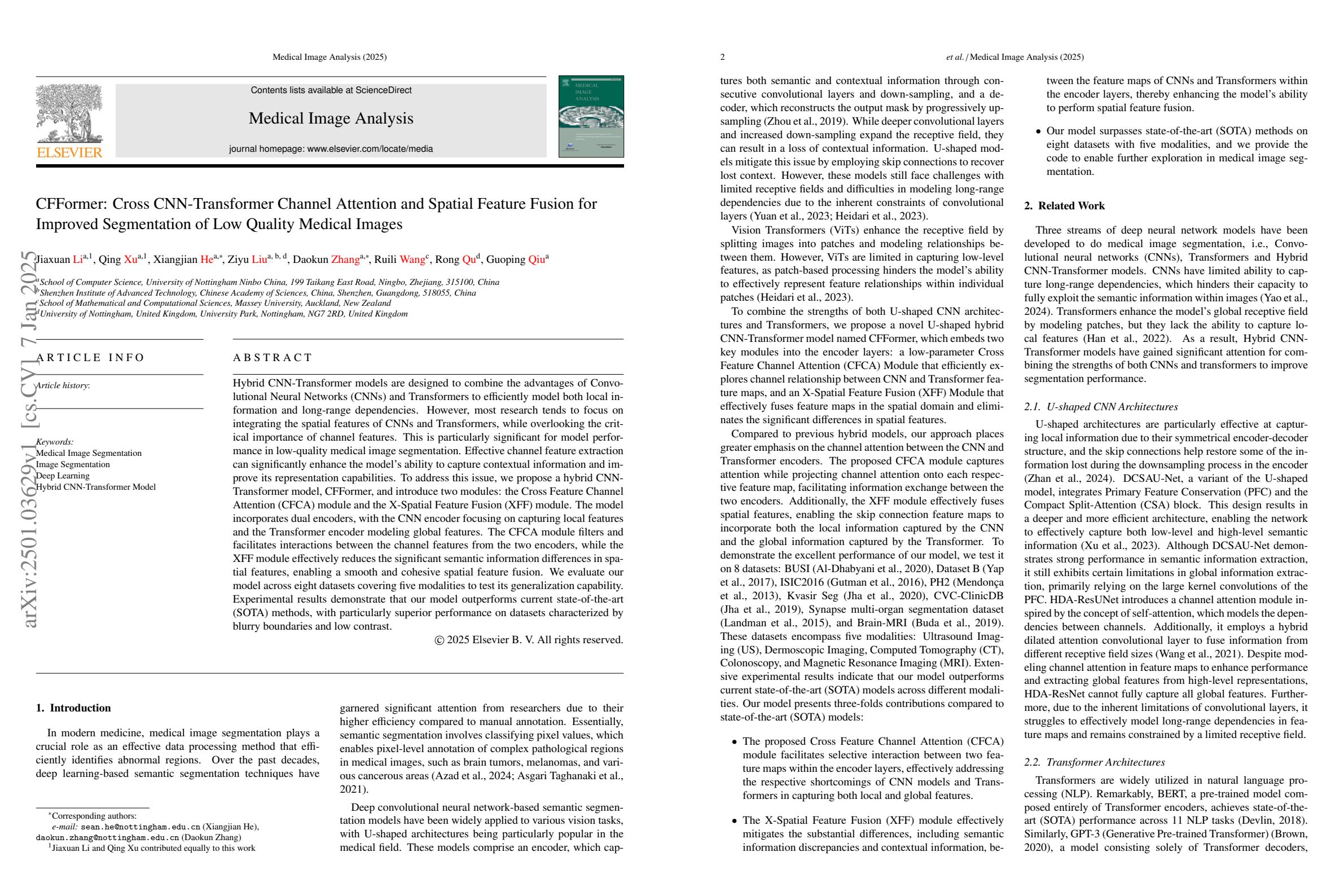CFFormer: Cross CNN-Transformer Channel Attention and Spatial Feature ...