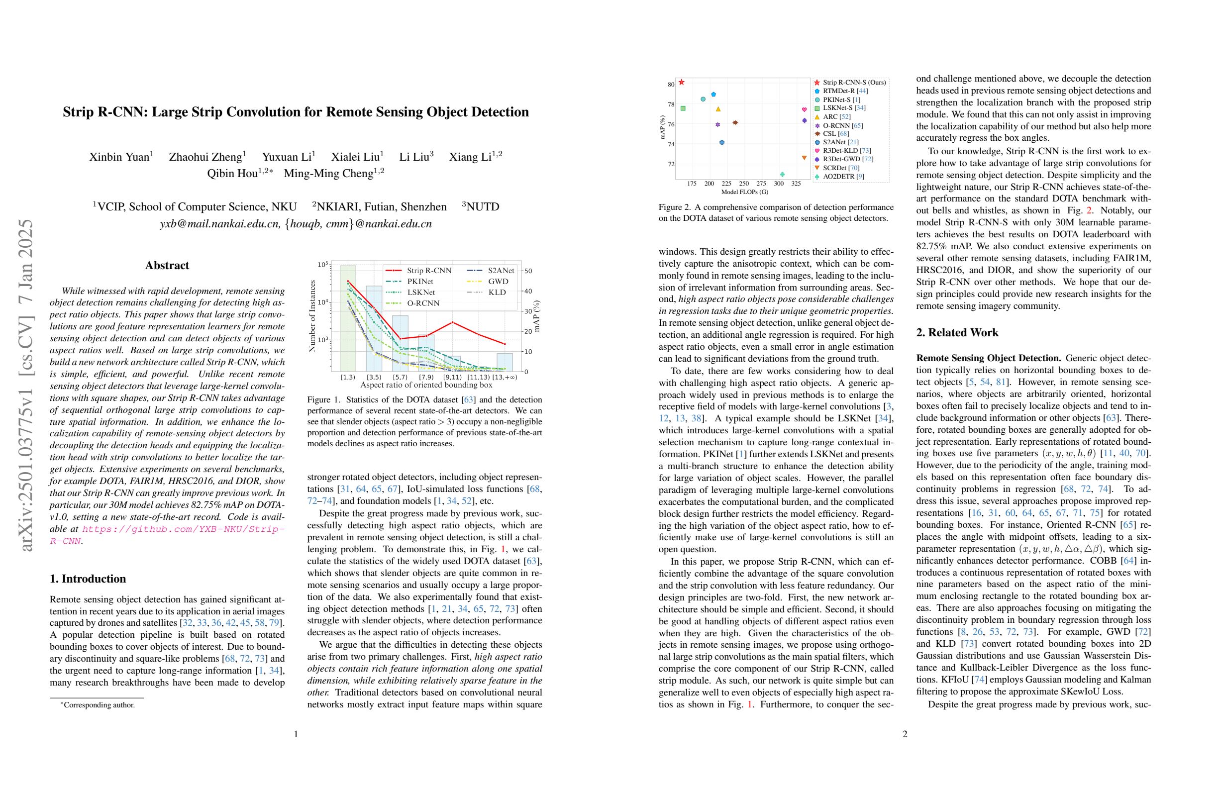 Strip R-CNN: Large Strip Convolution for Remote Sensing Object Detection