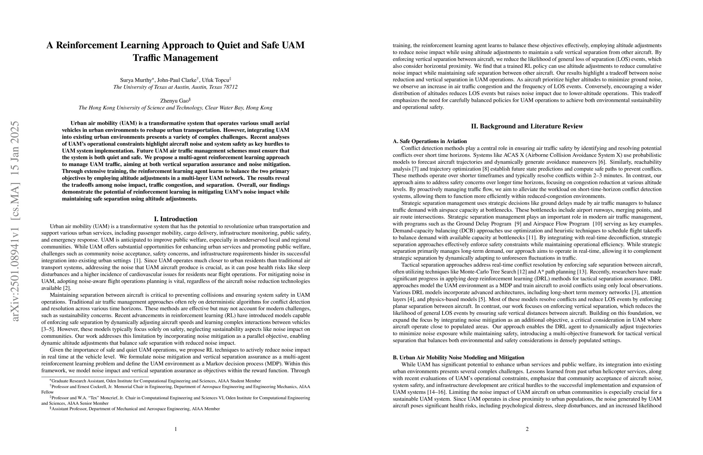 A Reinforcement Learning Approach to Quiet and Safe UAM Traffic Management