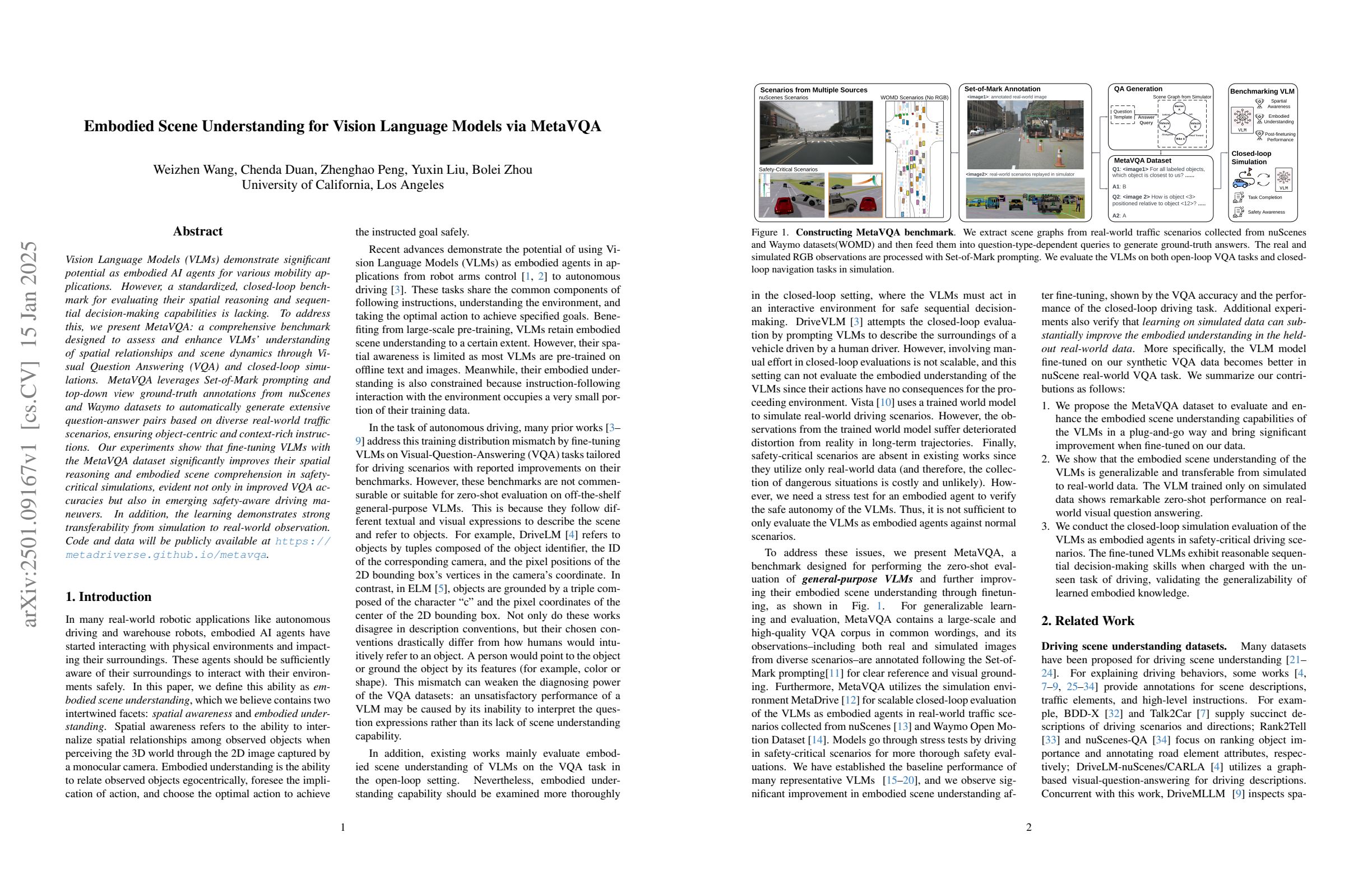 Embodied Scene Understanding for Vision Language Models via MetaVQA