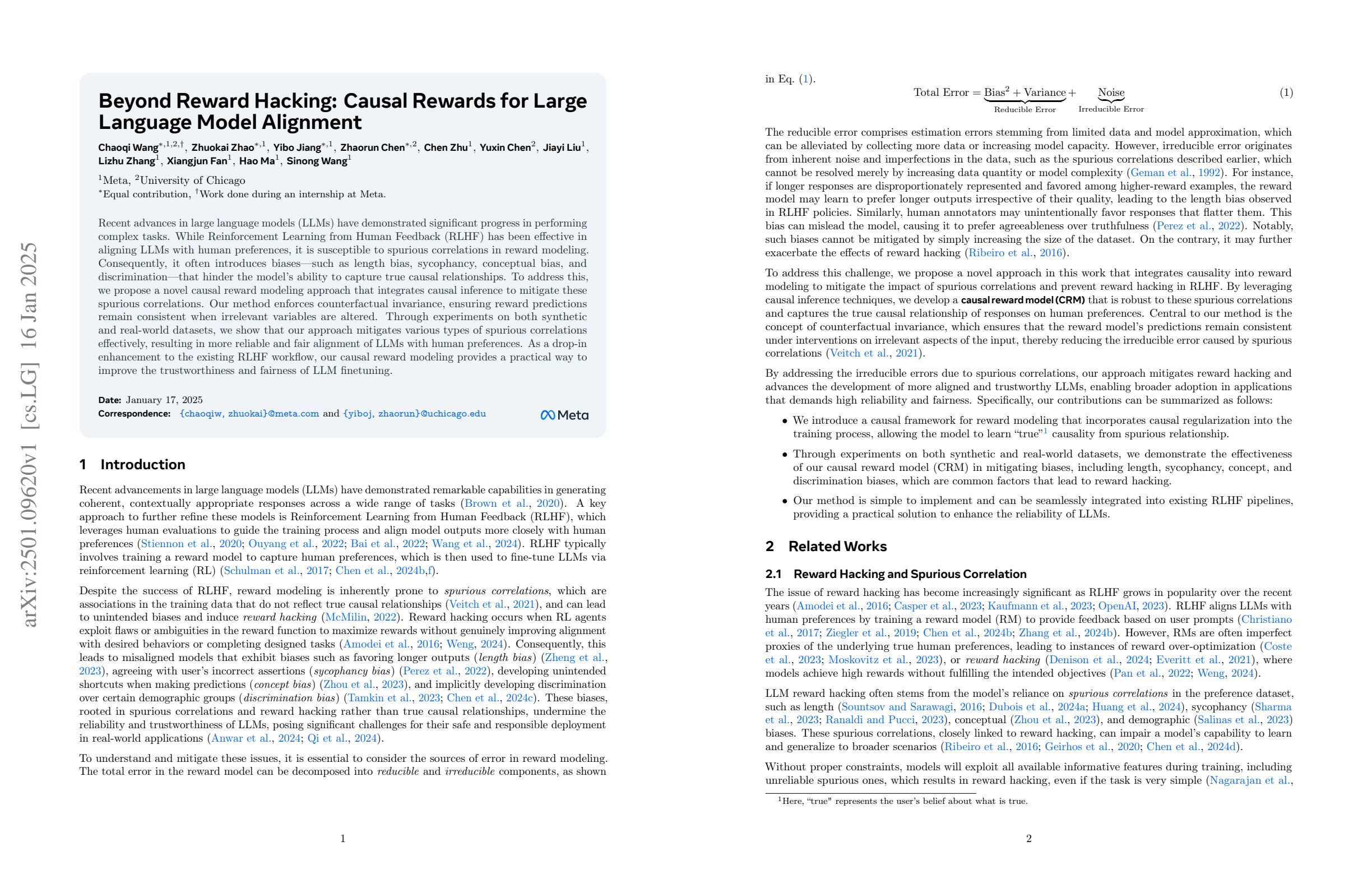 Beyond Reward Hacking: Causal Rewards for Large Language Model Alignment