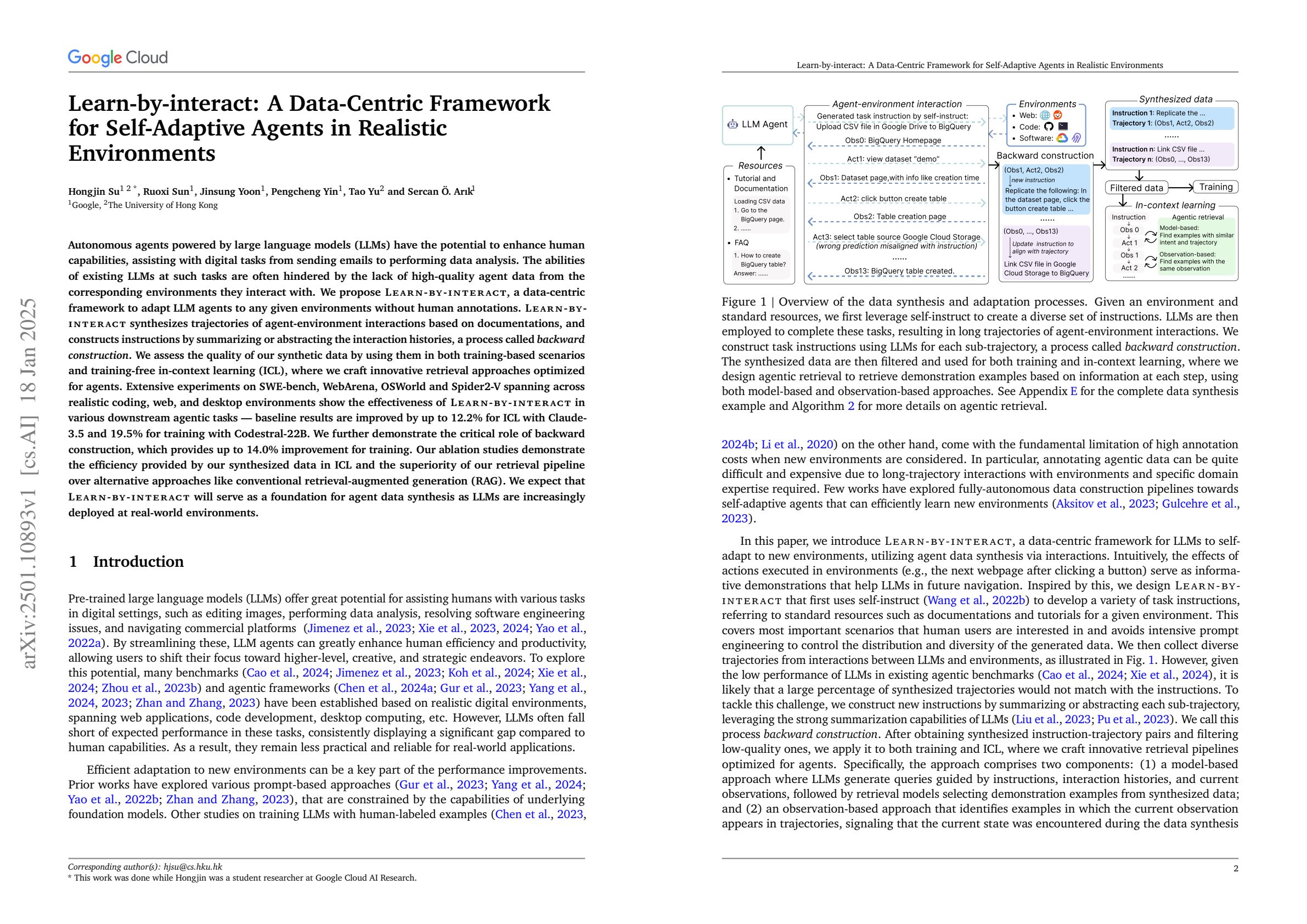 Learn-by-interact: A Data-Centric Framework for Self-Adaptive Agents in Realistic Environments