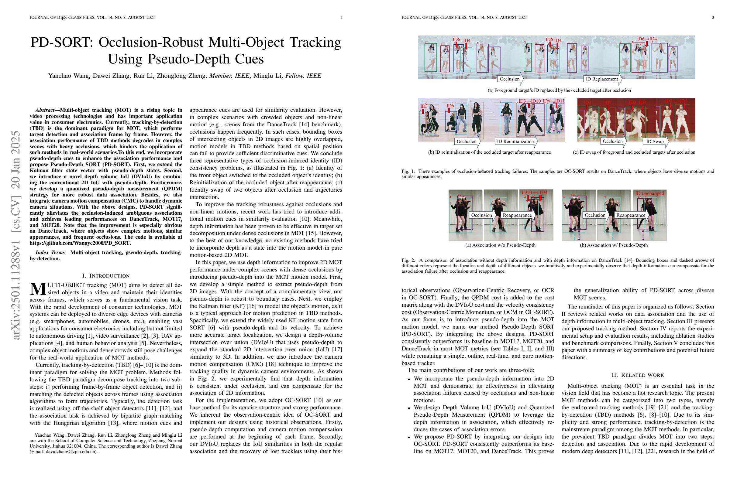 PD-SORT: Occlusion-Robust Multi-Object Tracking Using Pseudo-Depth Cues