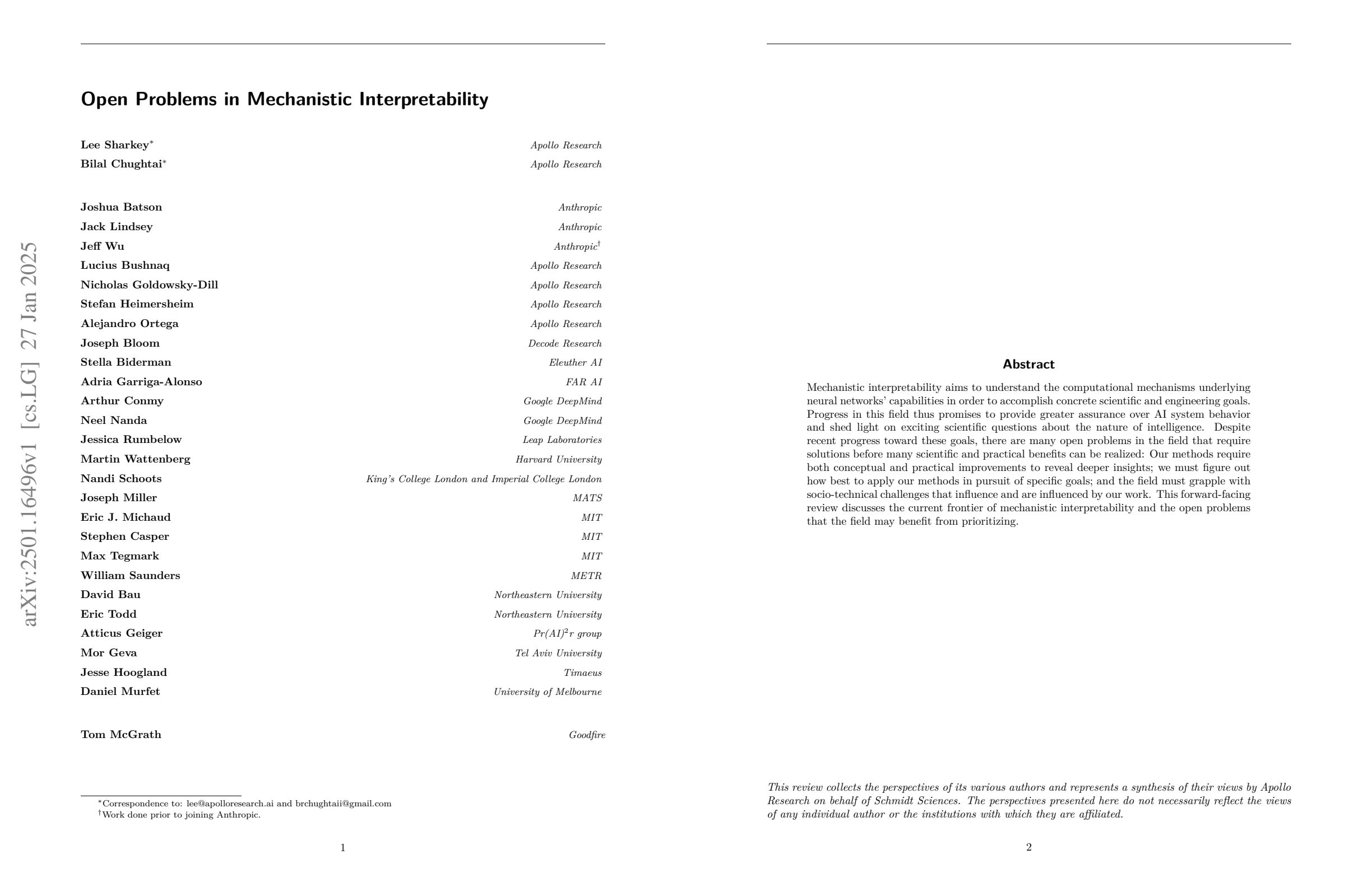 Open Problems in Mechanistic Interpretability