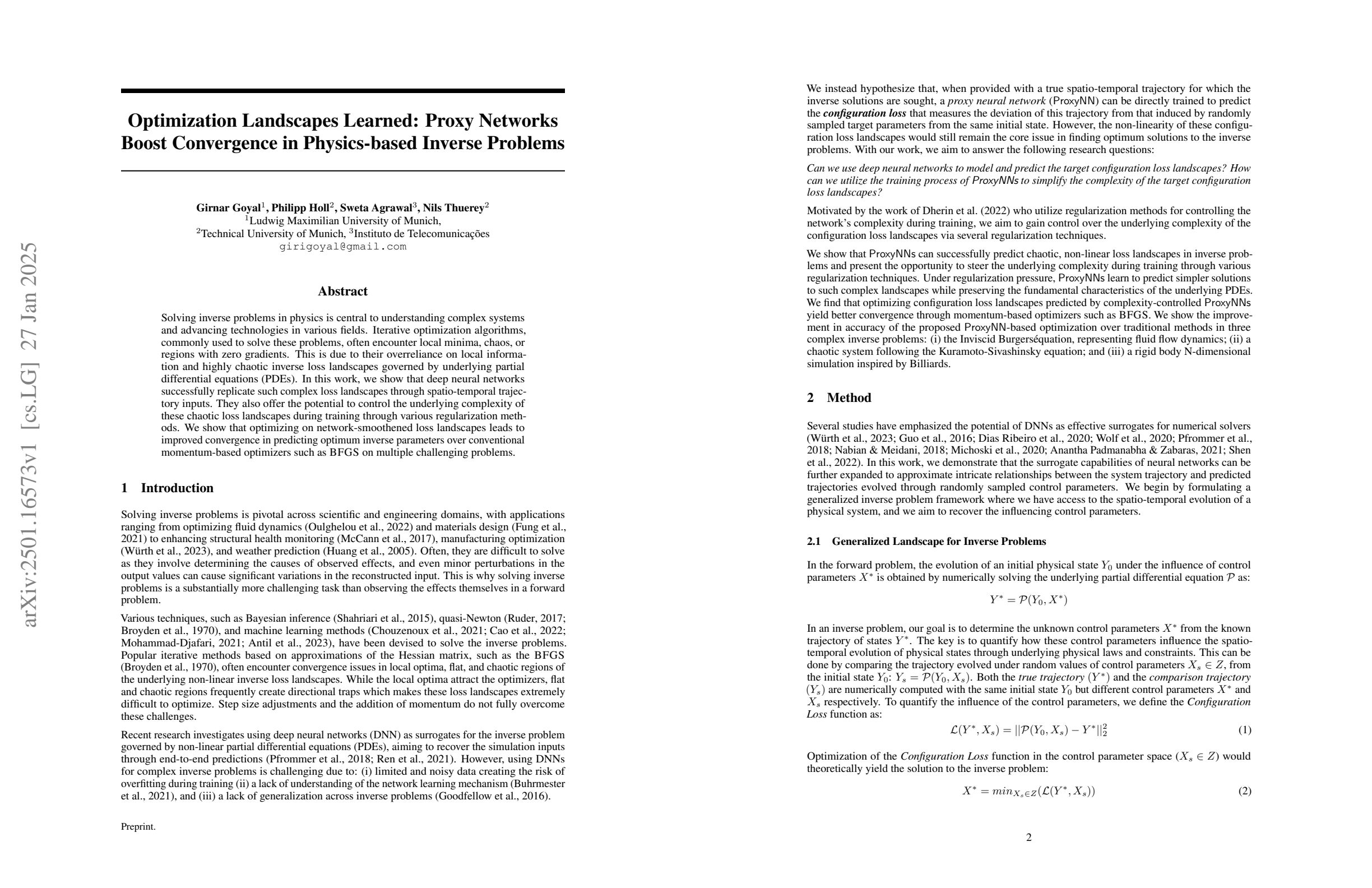 Optimization Landscapes Learned: Proxy Networks Boost Convergence in Physics-based Inverse Problems