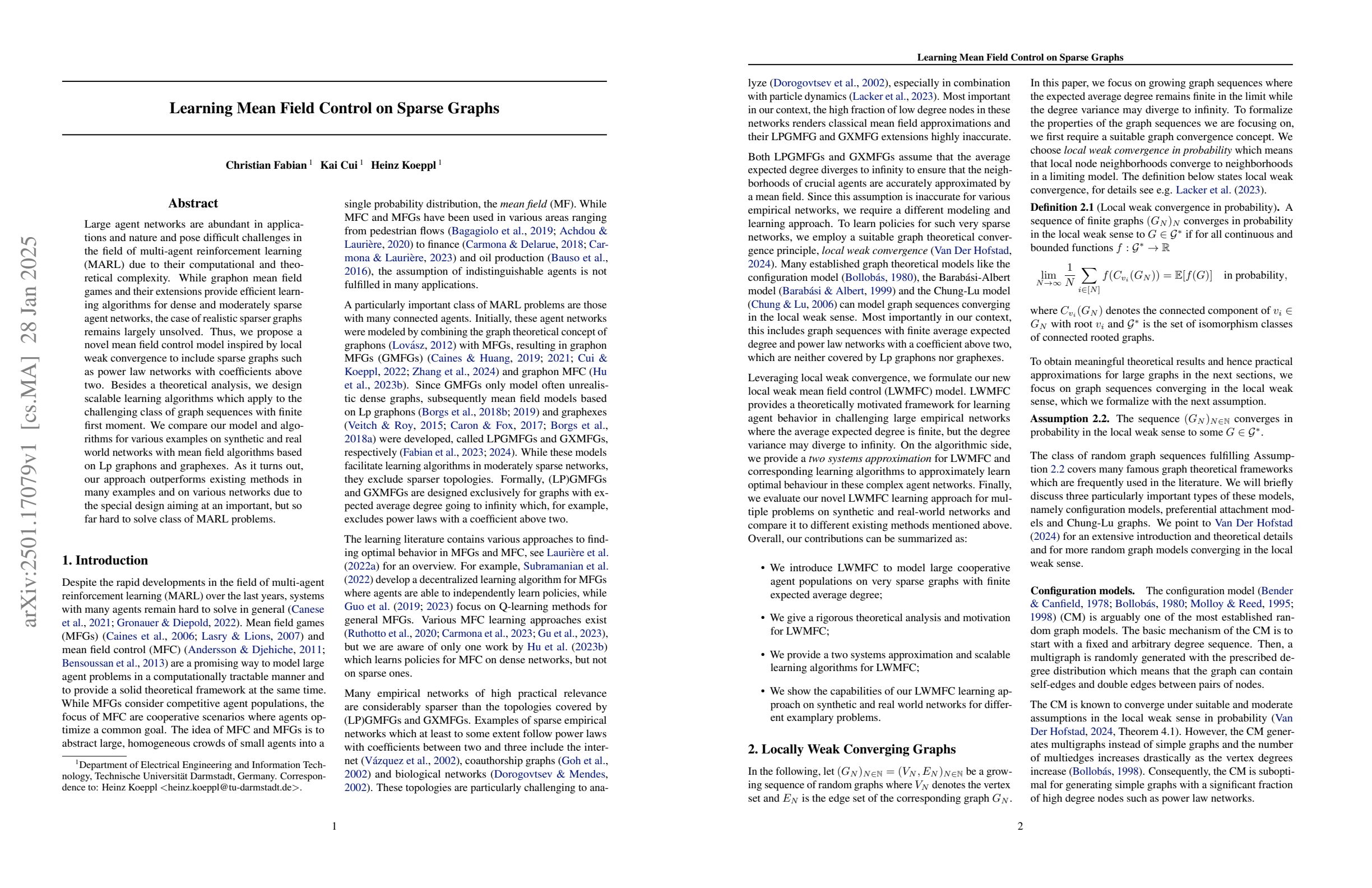 Learning Mean Field Control on Sparse Graphs