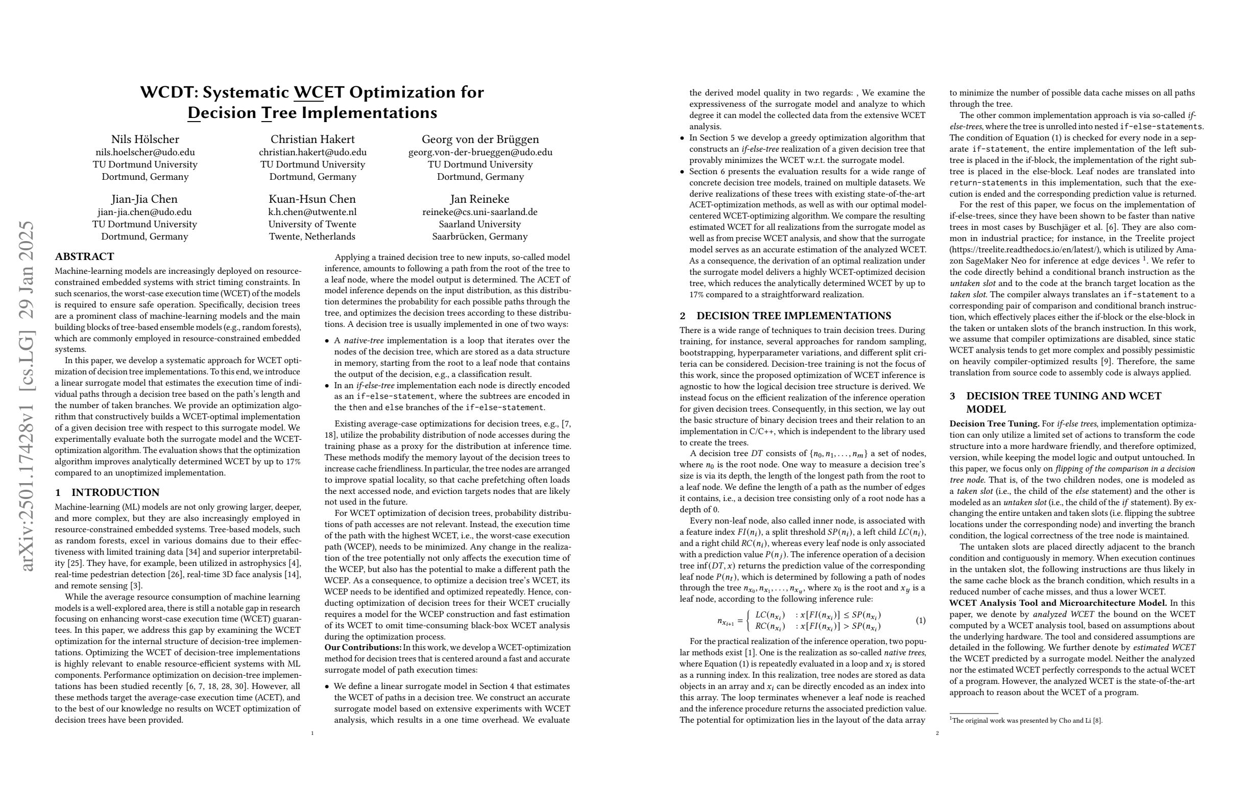 WCDT: Systematic WCET Optimization for Decision Tree Implementations