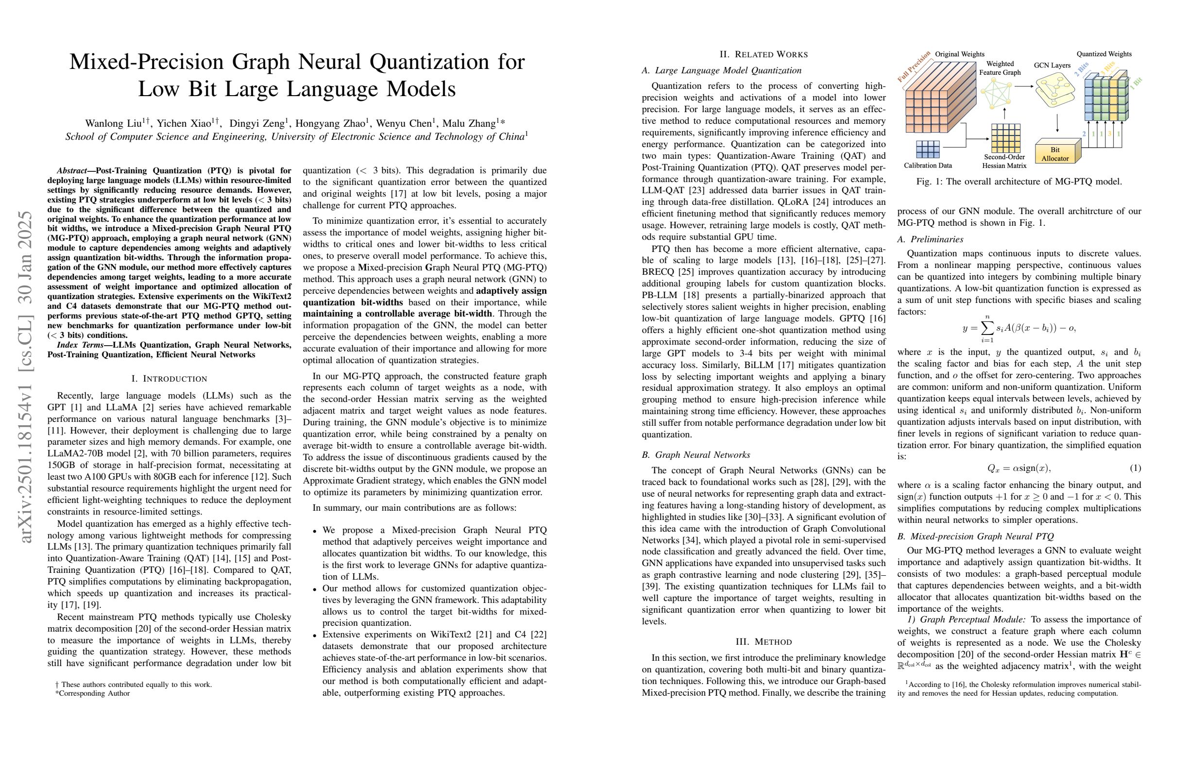 Mixed-Precision Graph Neural Quantization for Low Bit Large Language Models