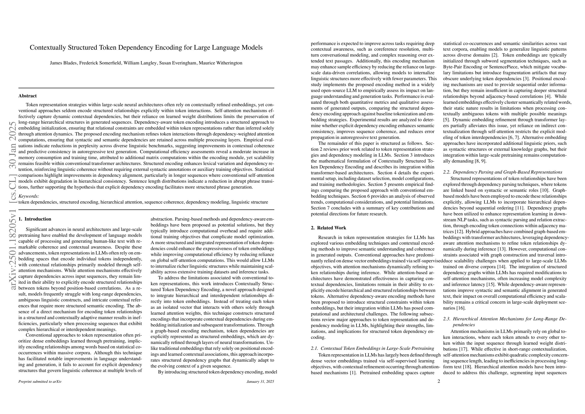 Contextually Structured Token Dependency Encoding for Large Language Models