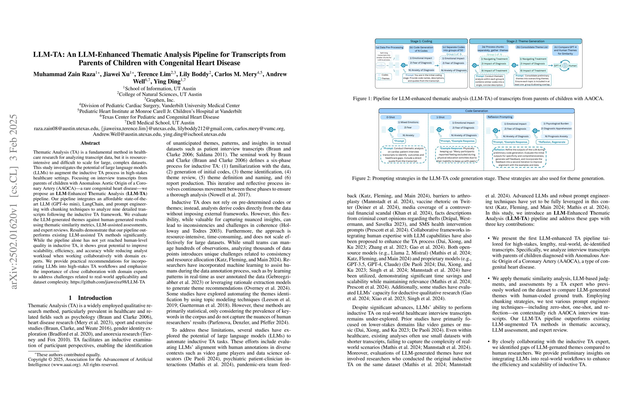 LLM-TA: An LLM-Enhanced Thematic Analysis Pipeline for Transcripts from Parents of Children with ...