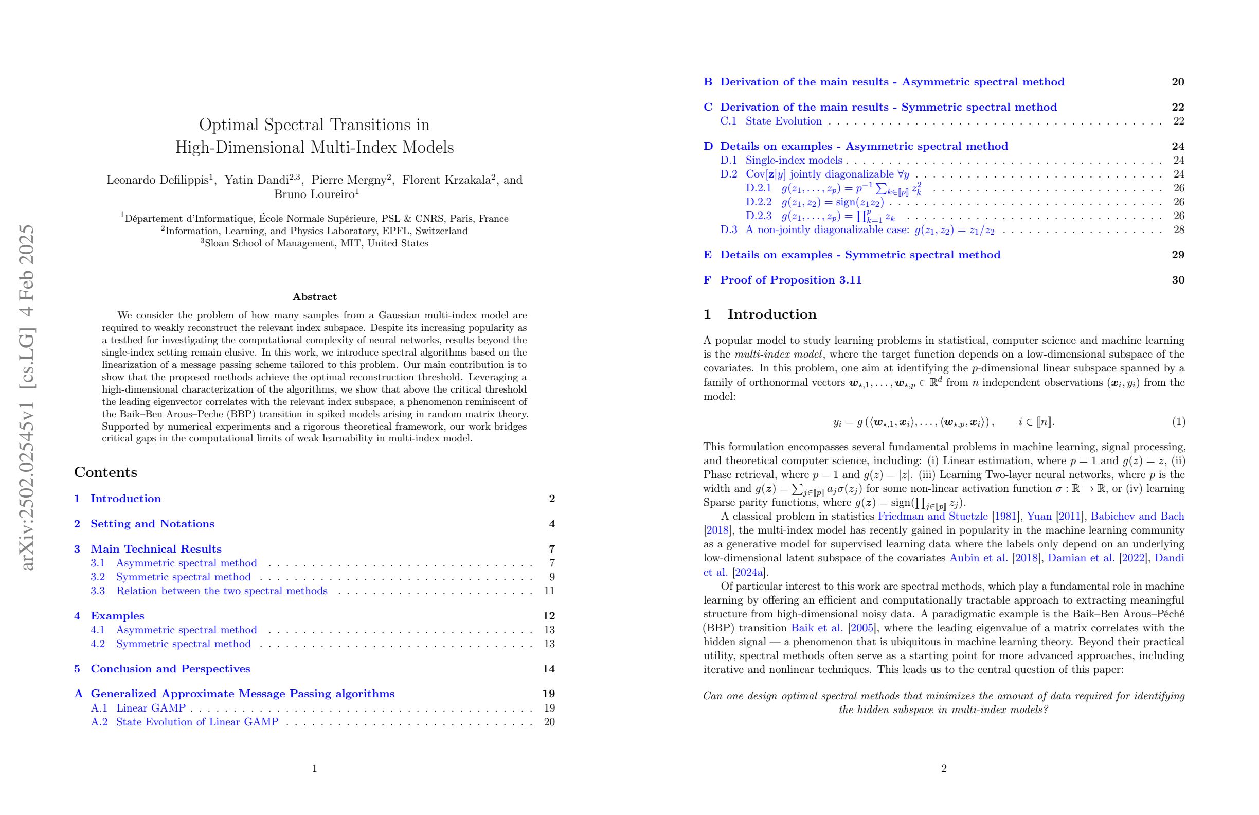 Optimal Spectral Transitions in High-Dimensional Multi-Index Models