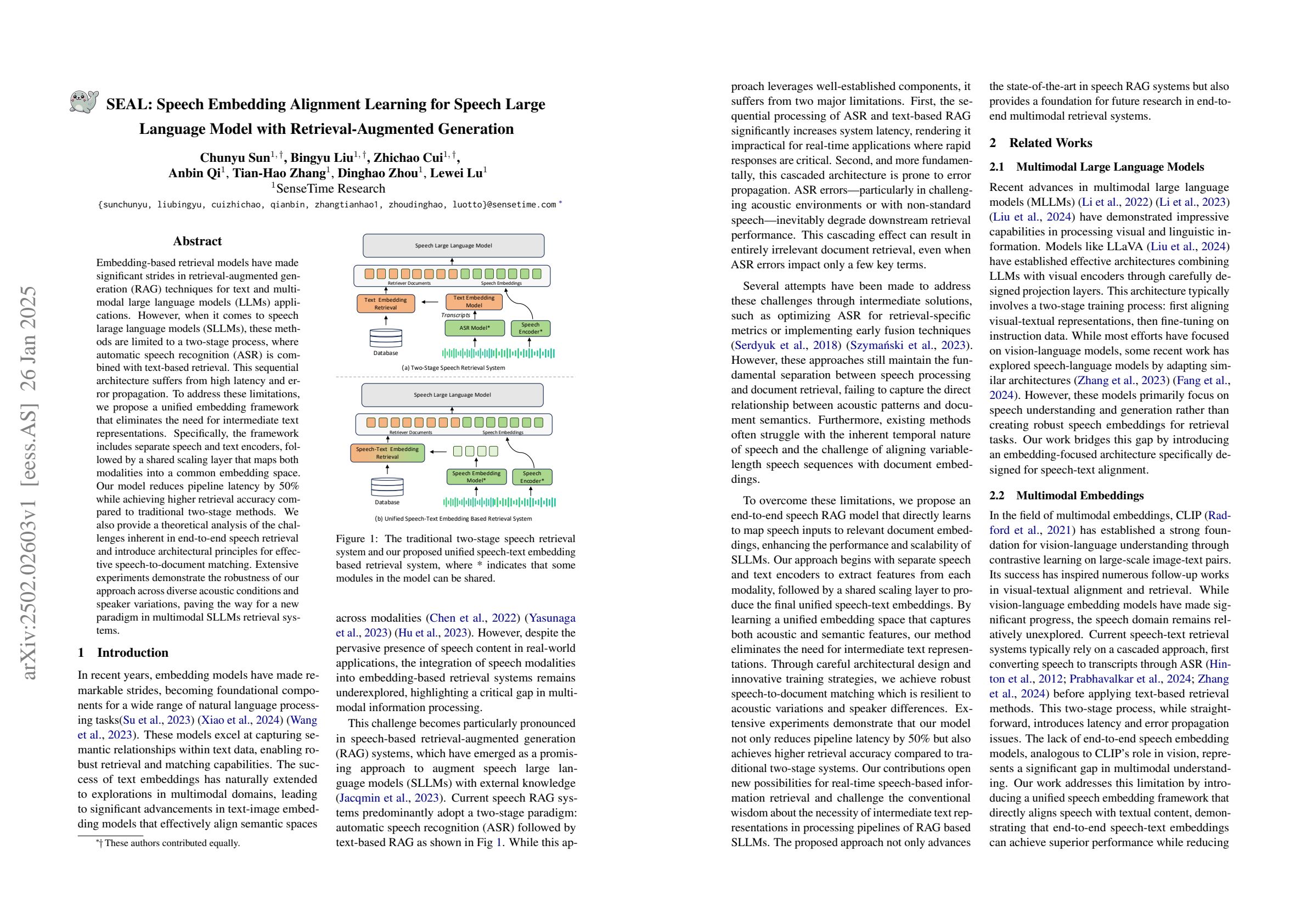 SEAL: Speech Embedding Alignment Learning for Speech Large Language Model with Retrieval ...