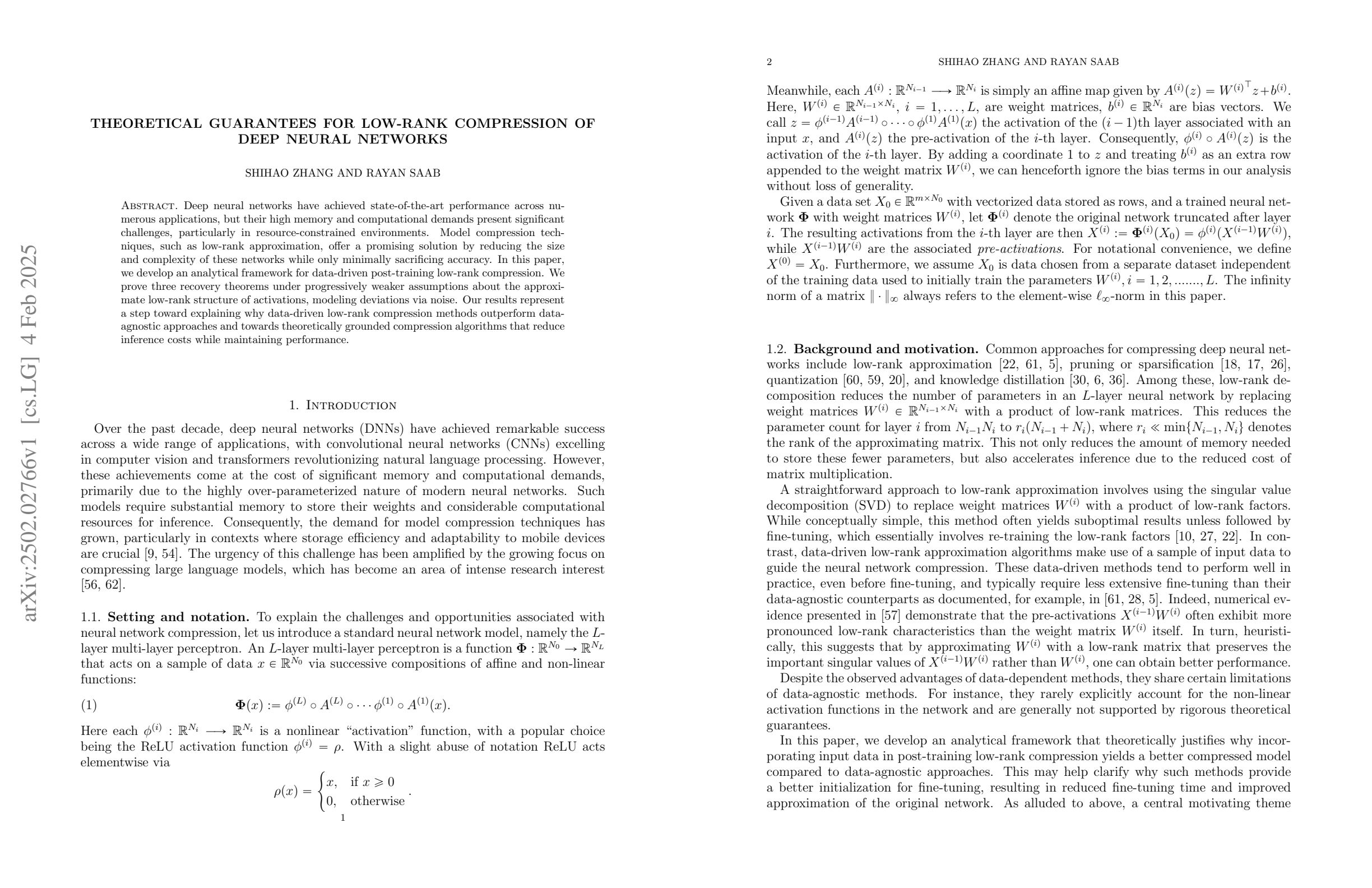 Theoretical Guarantees for Low-Rank Compression of Deep Neural Networks