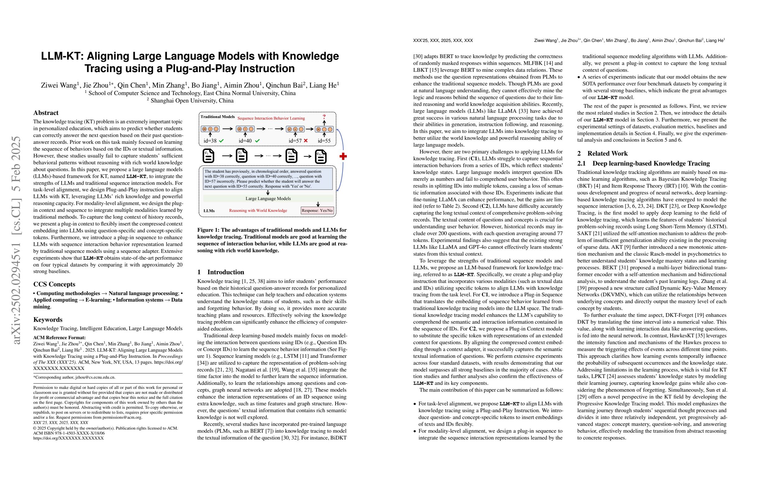 LLM-KT: Aligning Large Language Models with Knowledge Tracing using a Plug-and-Play Instruction