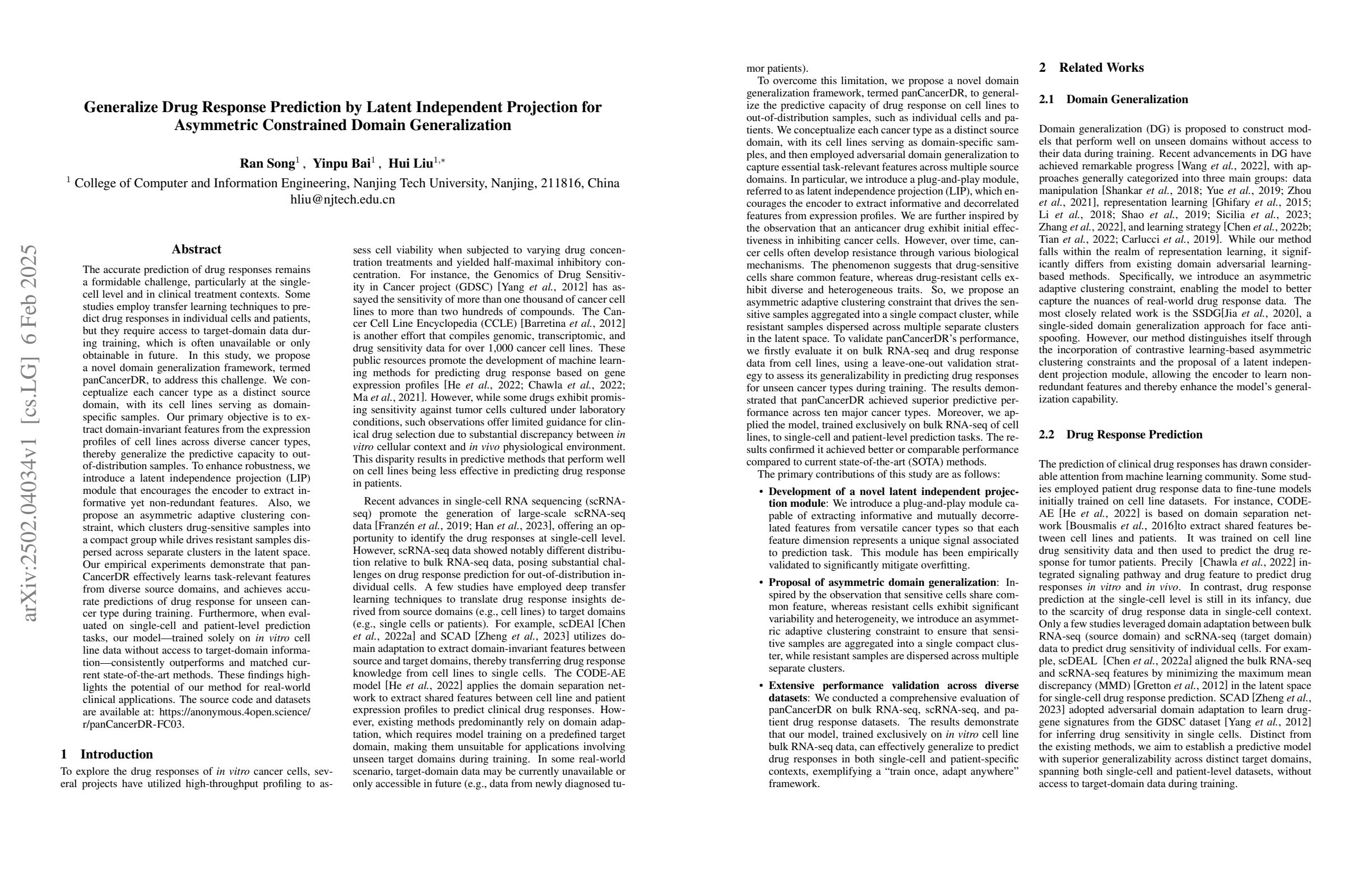 Generalize Drug Response Prediction by Latent Independent Projection ...