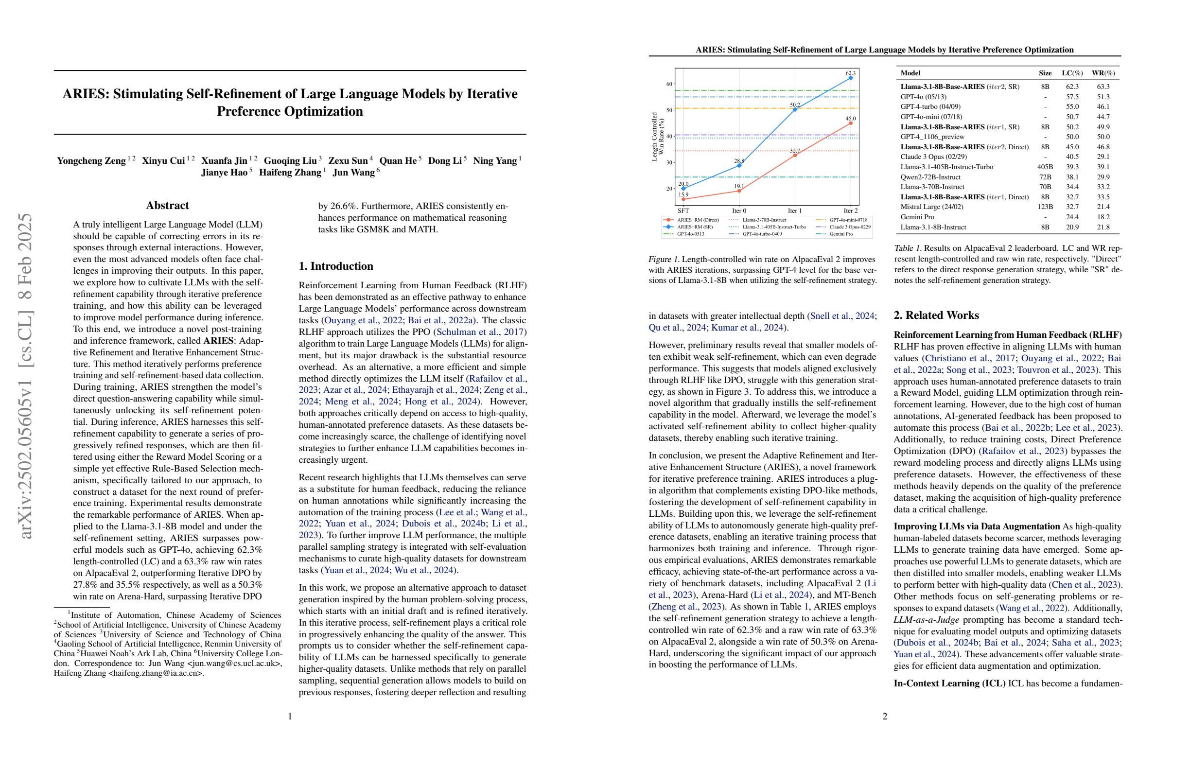 ARIES: Stimulating Self-Refinement of Large Language Models by Iterative Preference Optimization