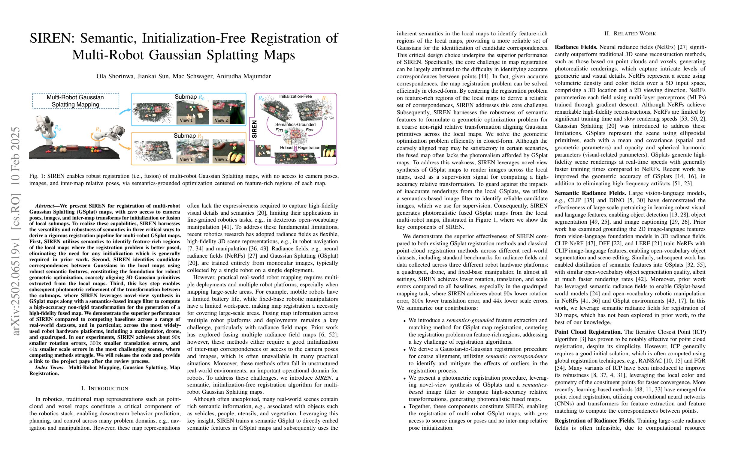 SIREN: Semantic, Initialization-Free Registration of Multi-Robot Gaussian Splatting Maps