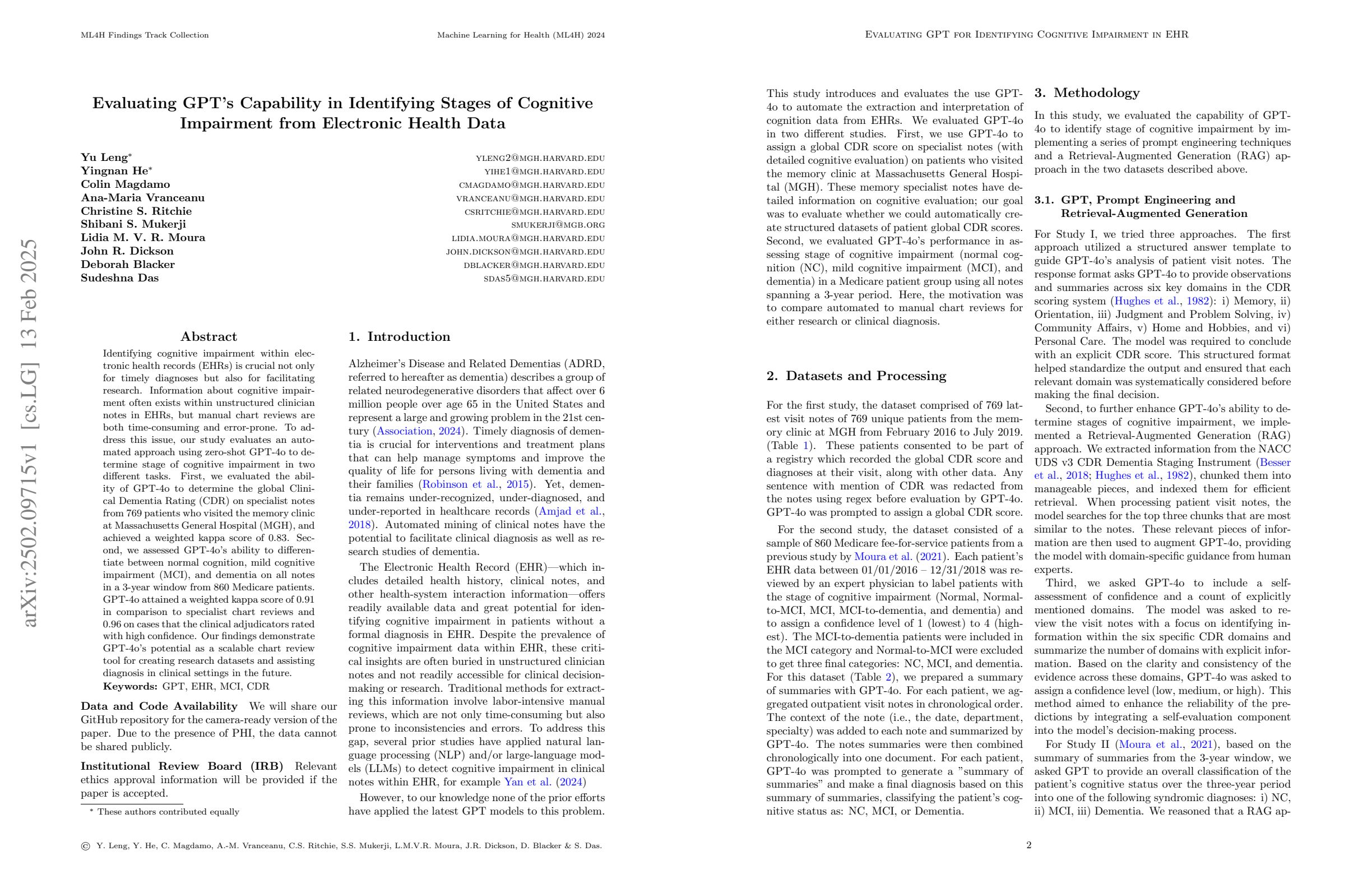 Evaluating GPT's Capability in Identifying Stages of Cognitive Impairment from Electronic Health ...