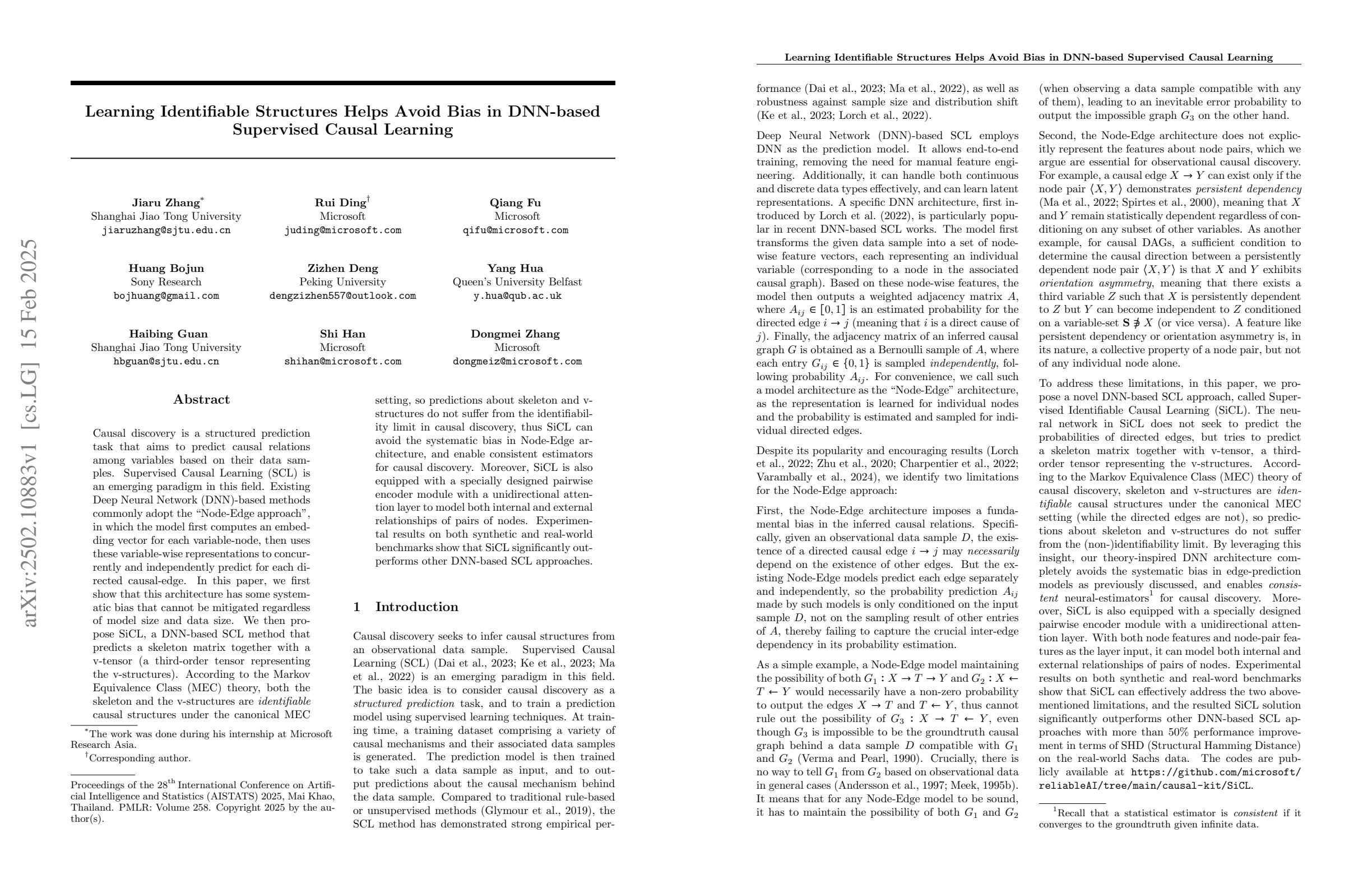 Learning Identifiable Structures Helps Avoid Bias in DNN-based Supervised Causal Learning