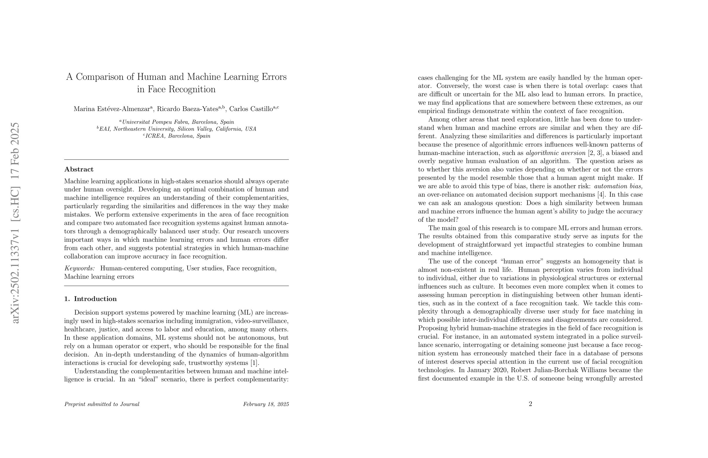 A Comparison of Human and Machine Learning Errors in Face Recognition