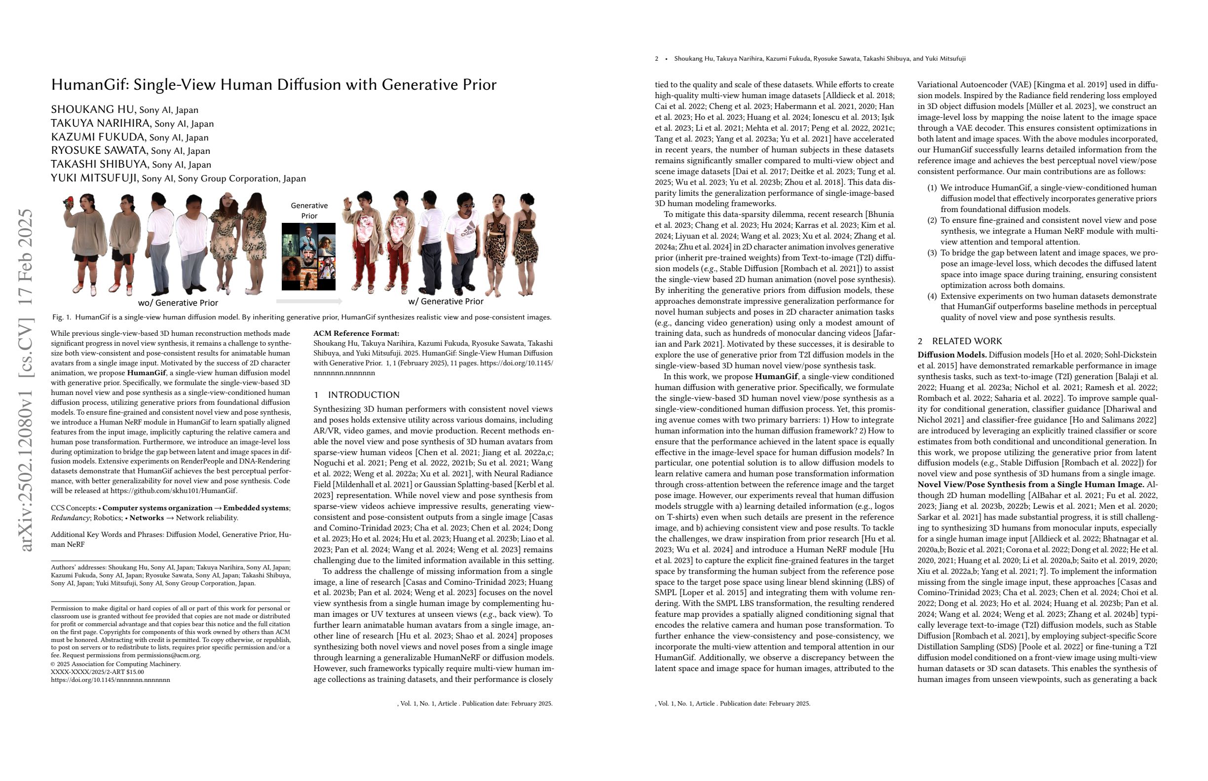HumanGif: Single-View Human Diffusion with Generative Prior