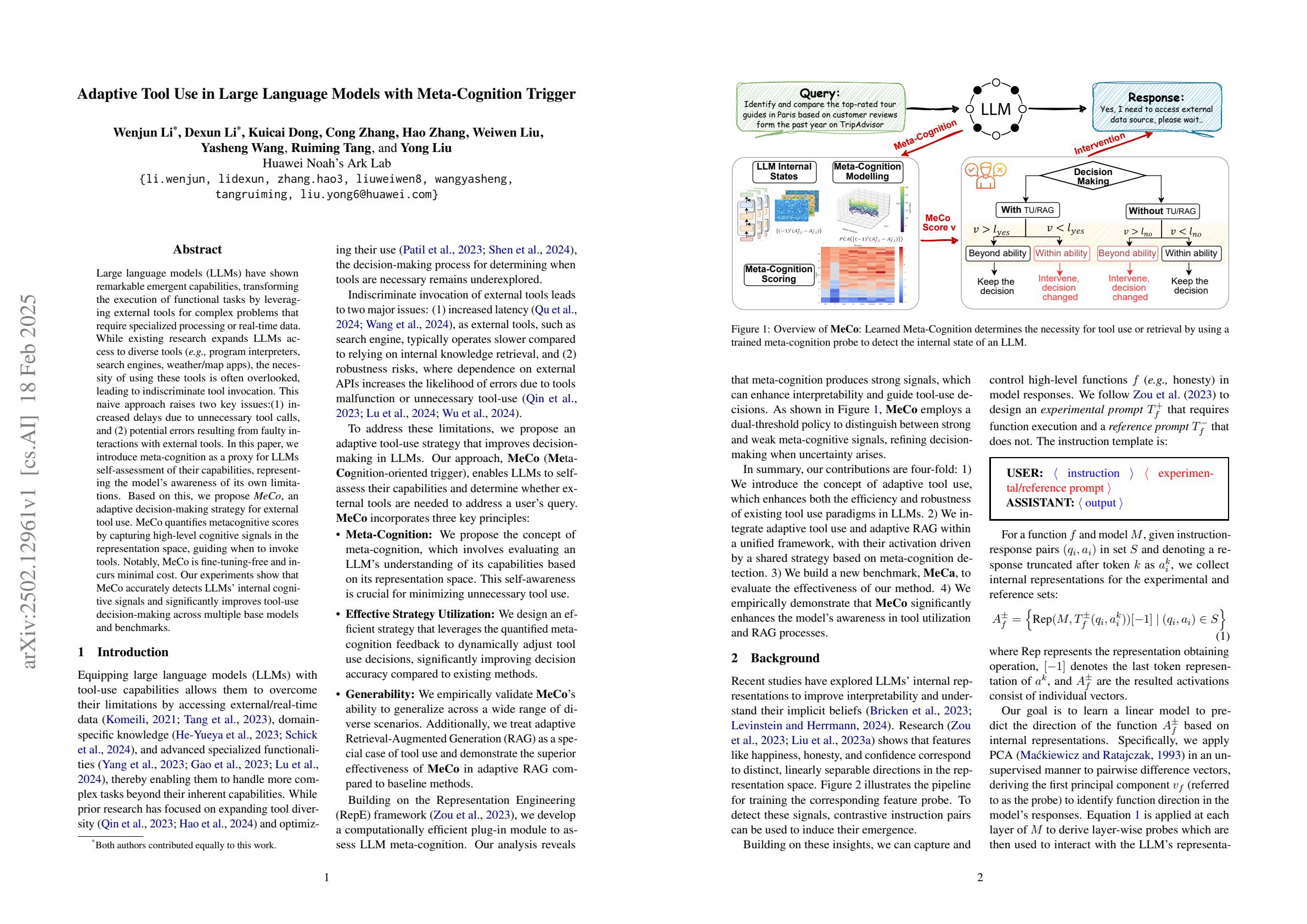 Adaptive Tool Use in Large Language Models with Meta-Cognition Trigger