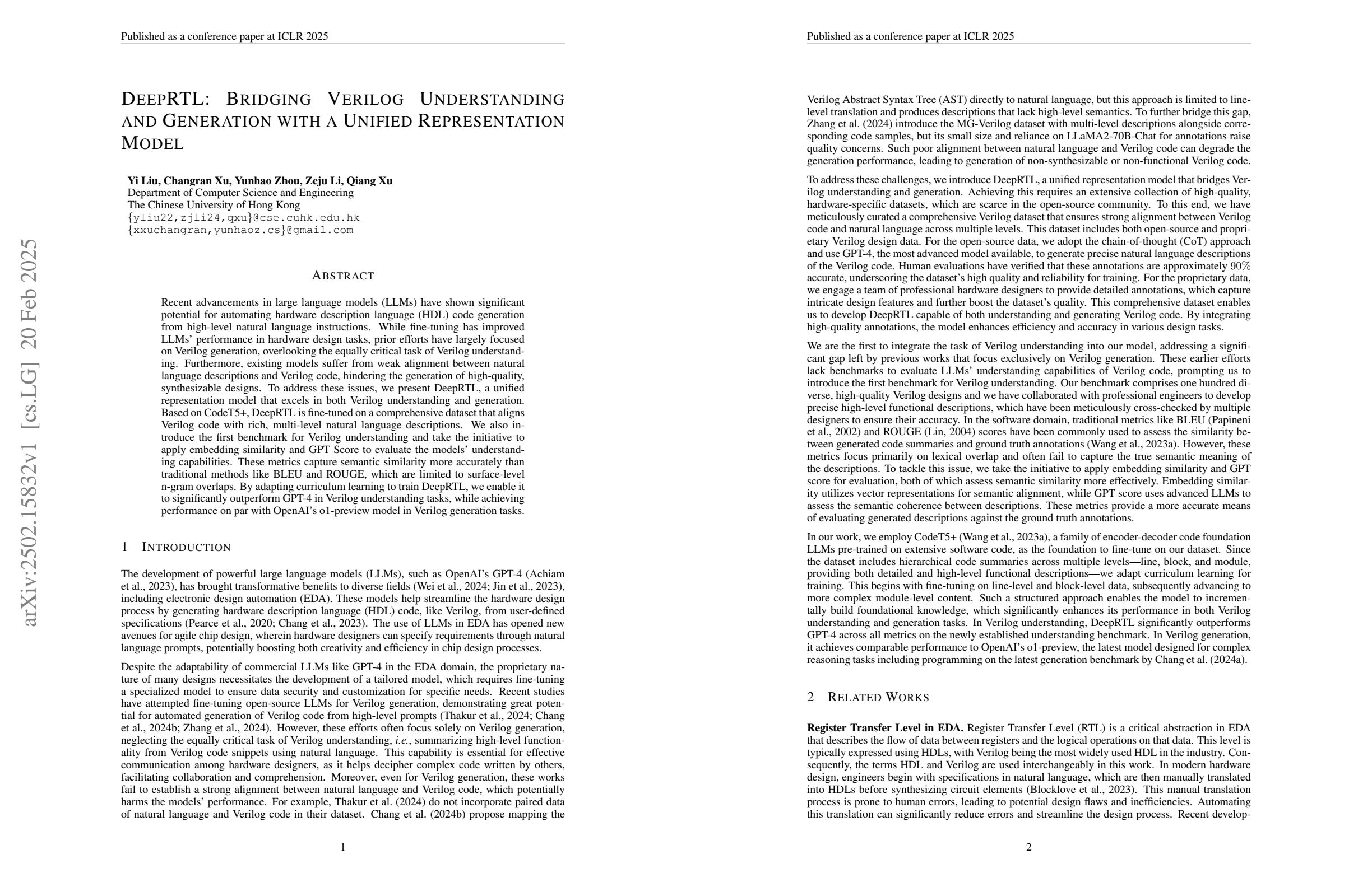 DeepRTL: Bridging Verilog Understanding and Generation with a Unified Representation Model
