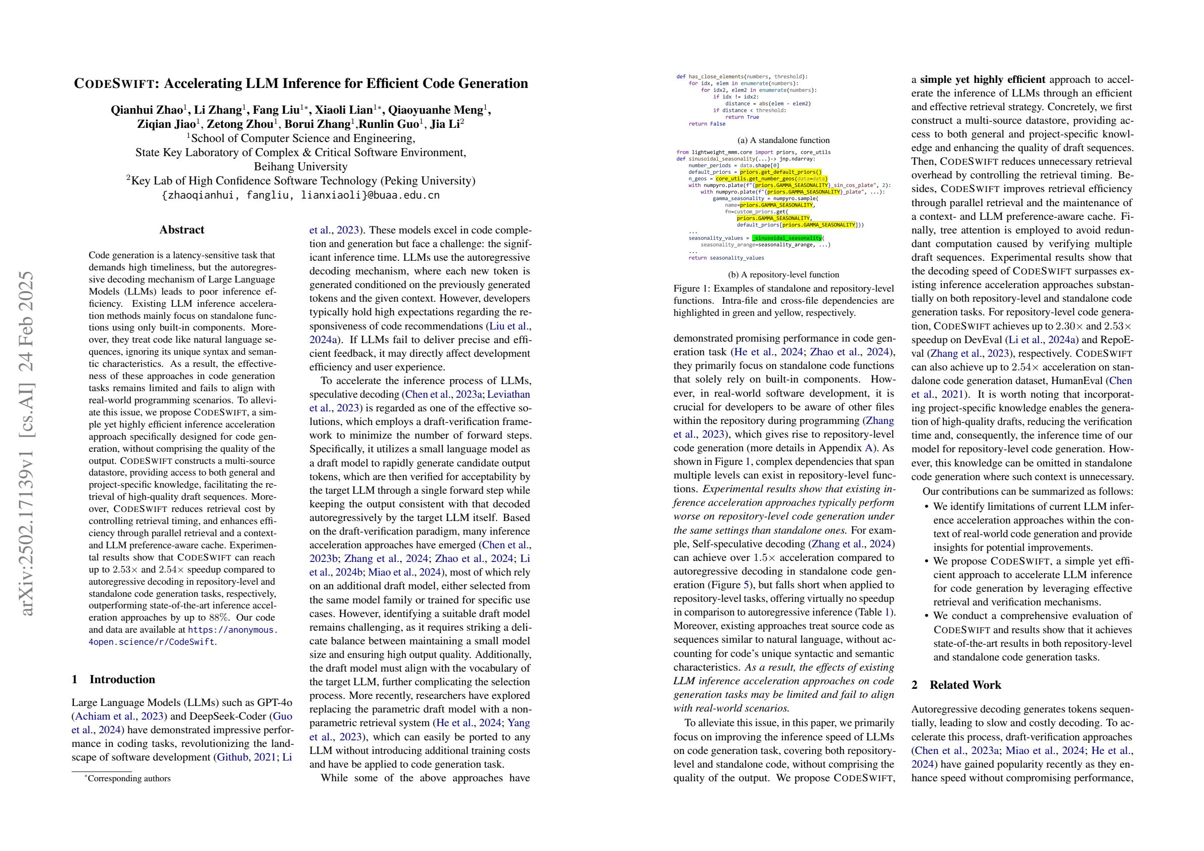 CodeSwift: Accelerating LLM Inference for Efficient Code Generation