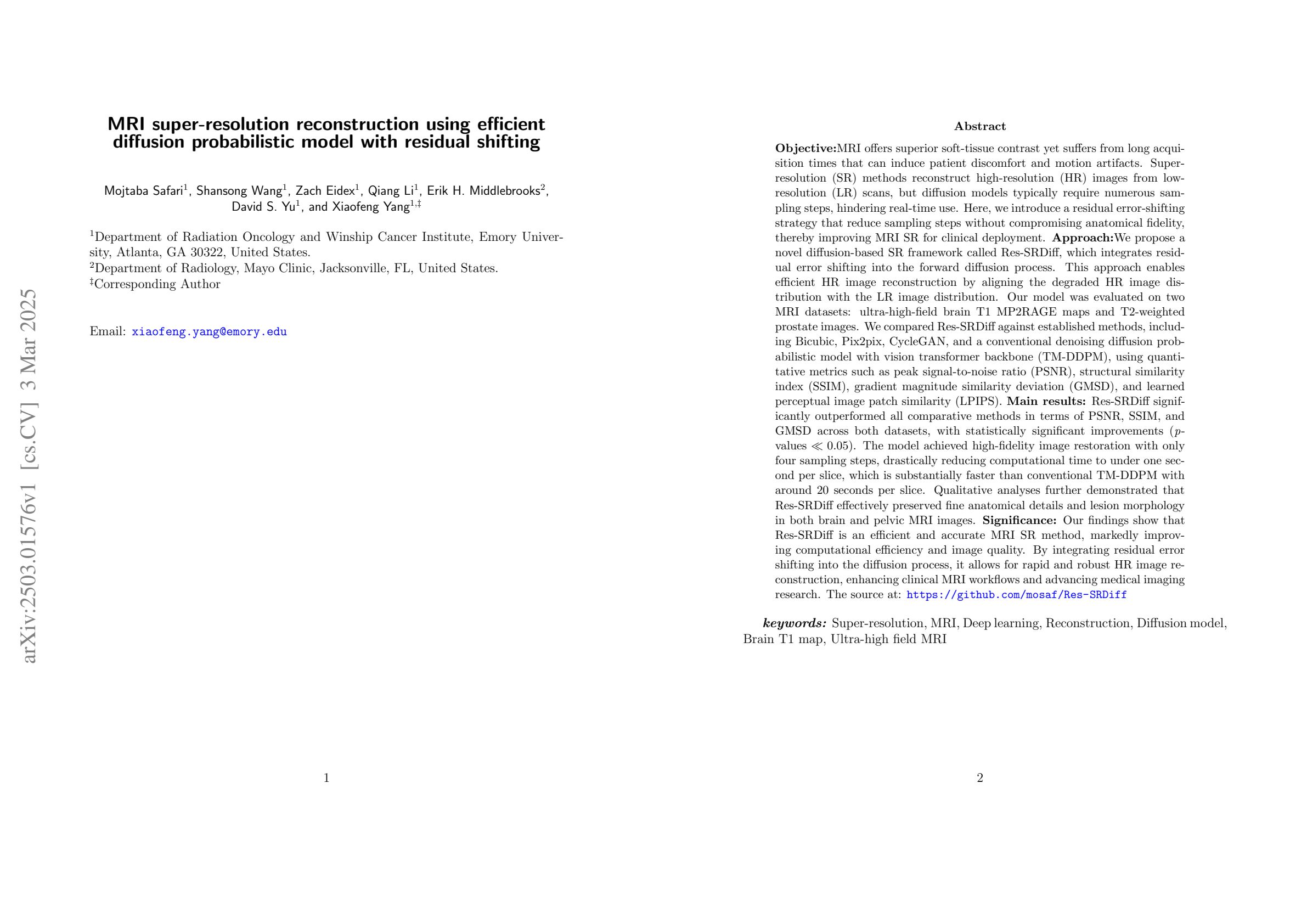 MRI super-resolution reconstruction using efficient diffusion probabilistic model with residual ...