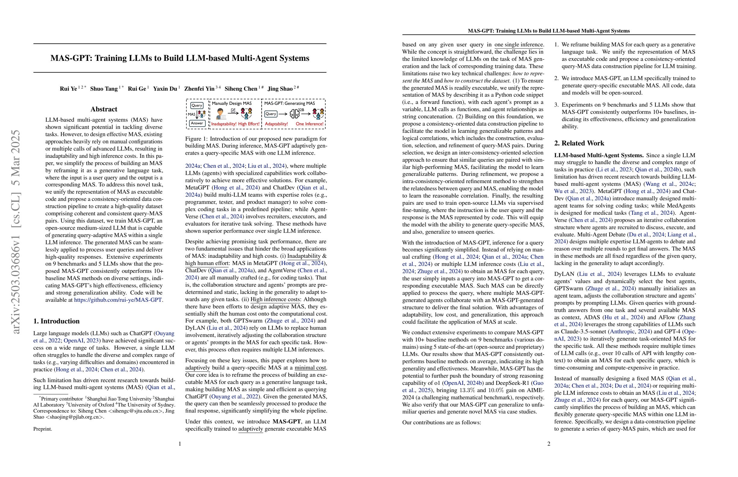 MAS-GPT: Training LLMs to Build LLM-based Multi-Agent Systems