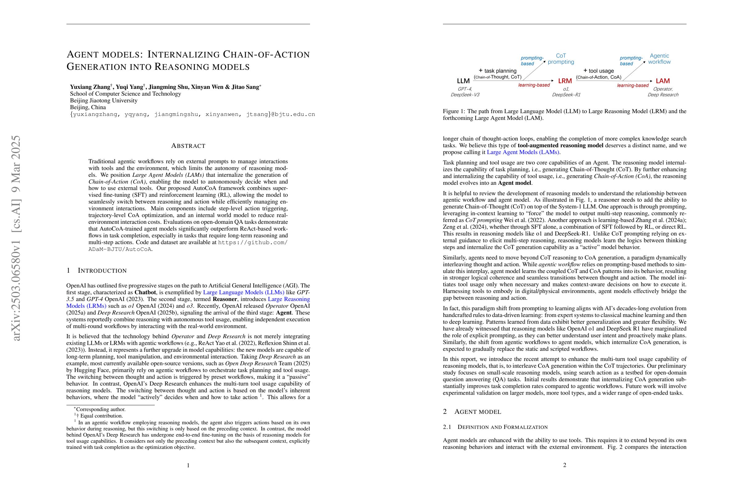 Agent models: Internalizing Chain-of-Action Generation into Reasoning models