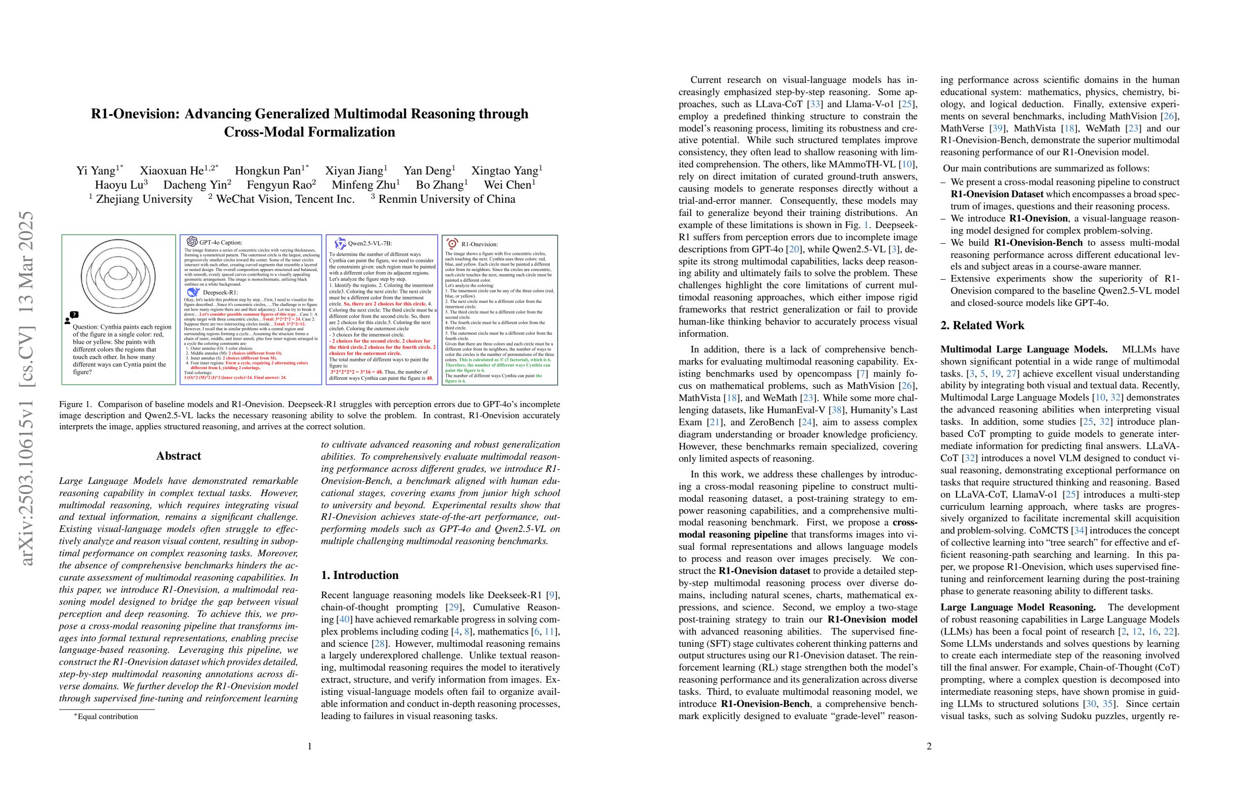 R1-Onevision: Advancing Generalized Multimodal Reasoning through Cross-Modal Formalization