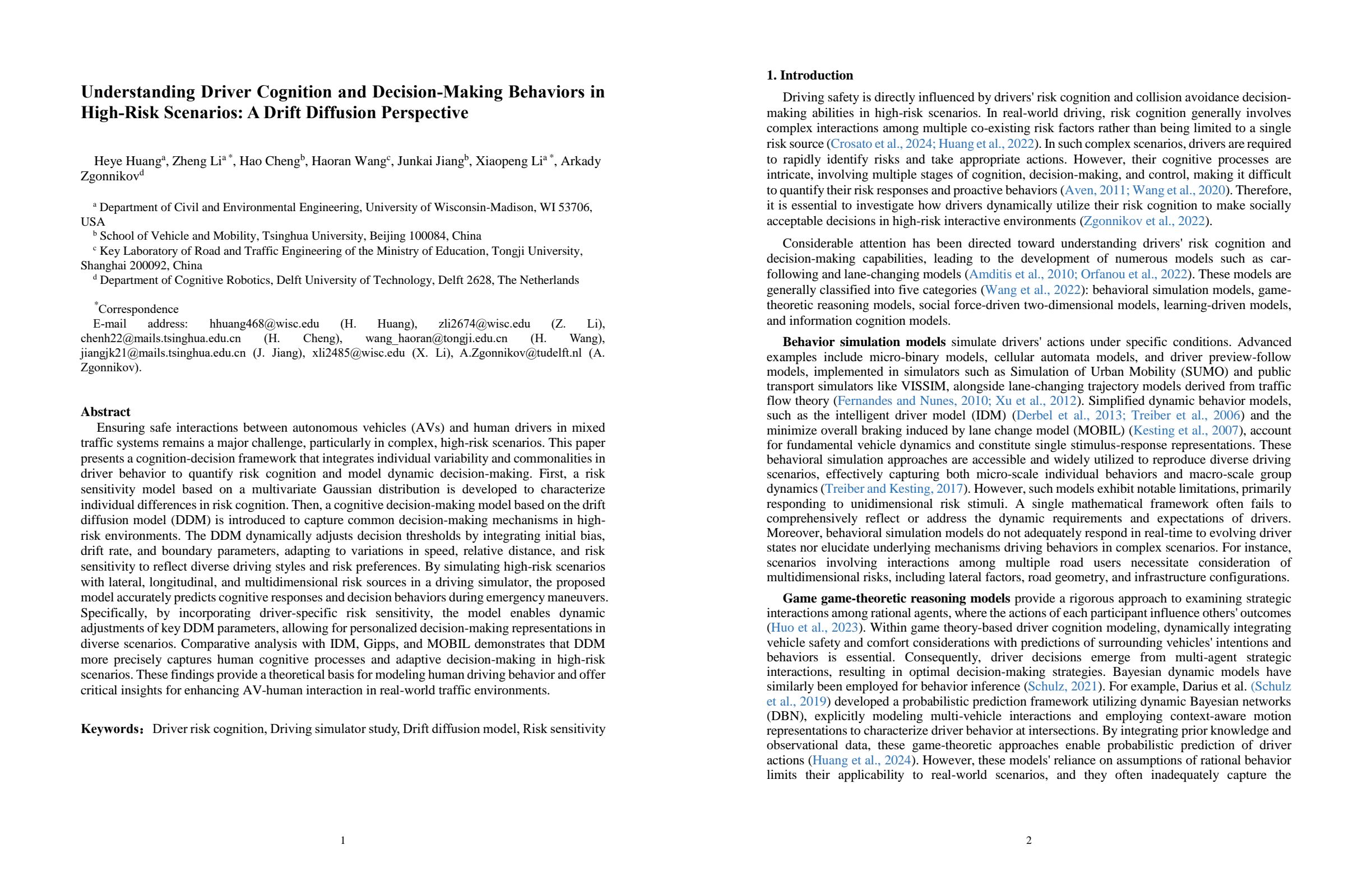 Understanding Driver Cognition and Decision-Making Behaviors in High ...