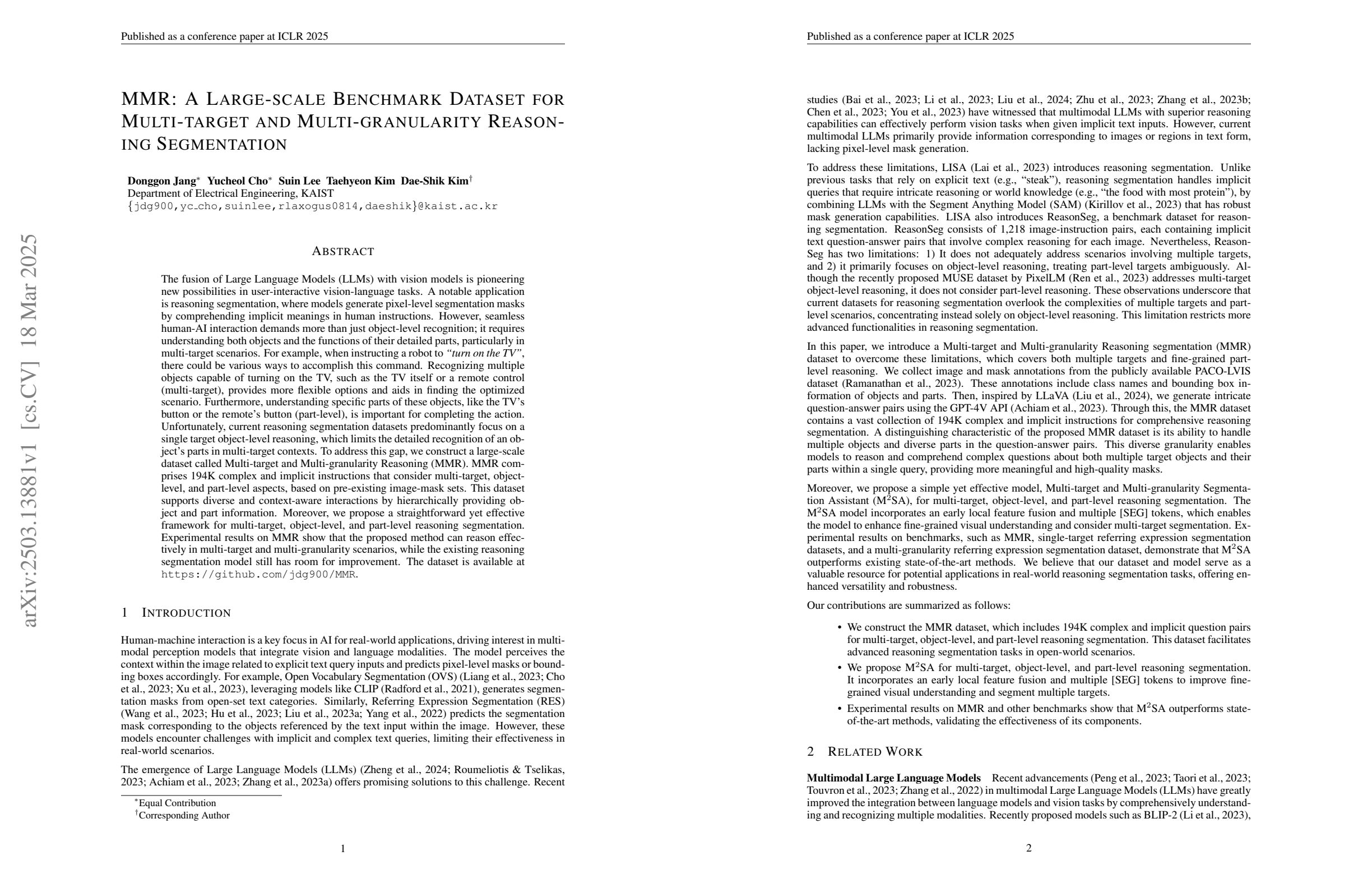 MMR: A Large-scale Benchmark Dataset for Multi-target and Multi-granularity Reasoning Segmentation