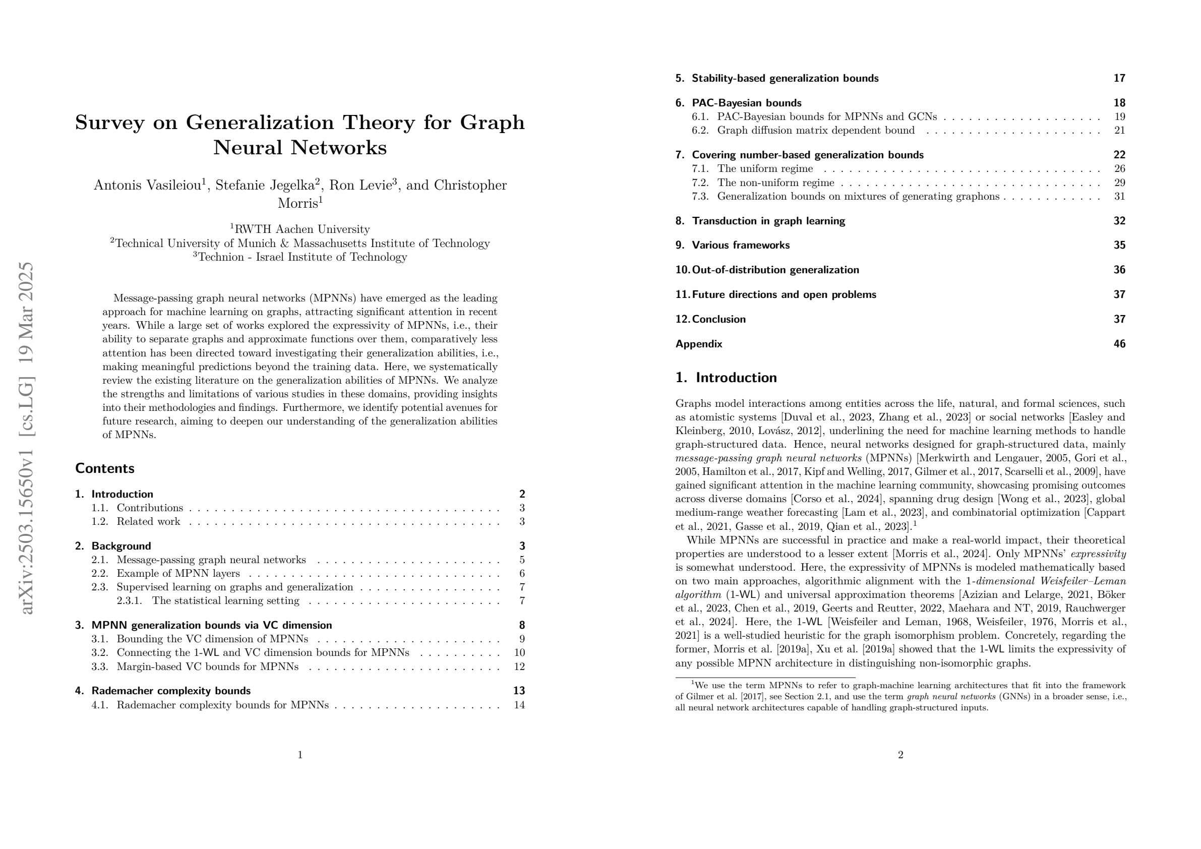 Survey on Generalization Theory for Graph Neural Networks