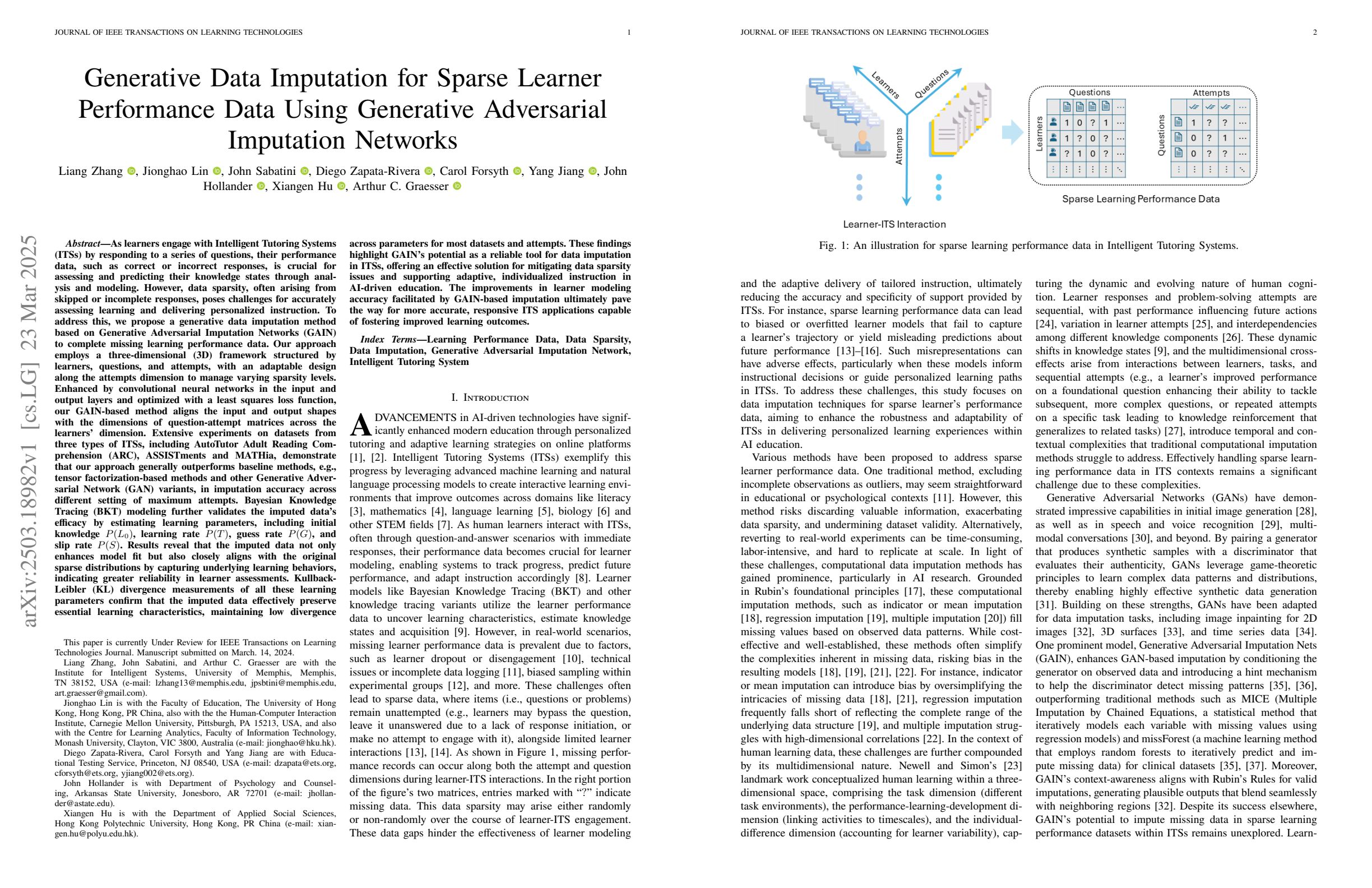 Generative Data Imputation For Sparse Learner Performance Data Using Generative Adversarial