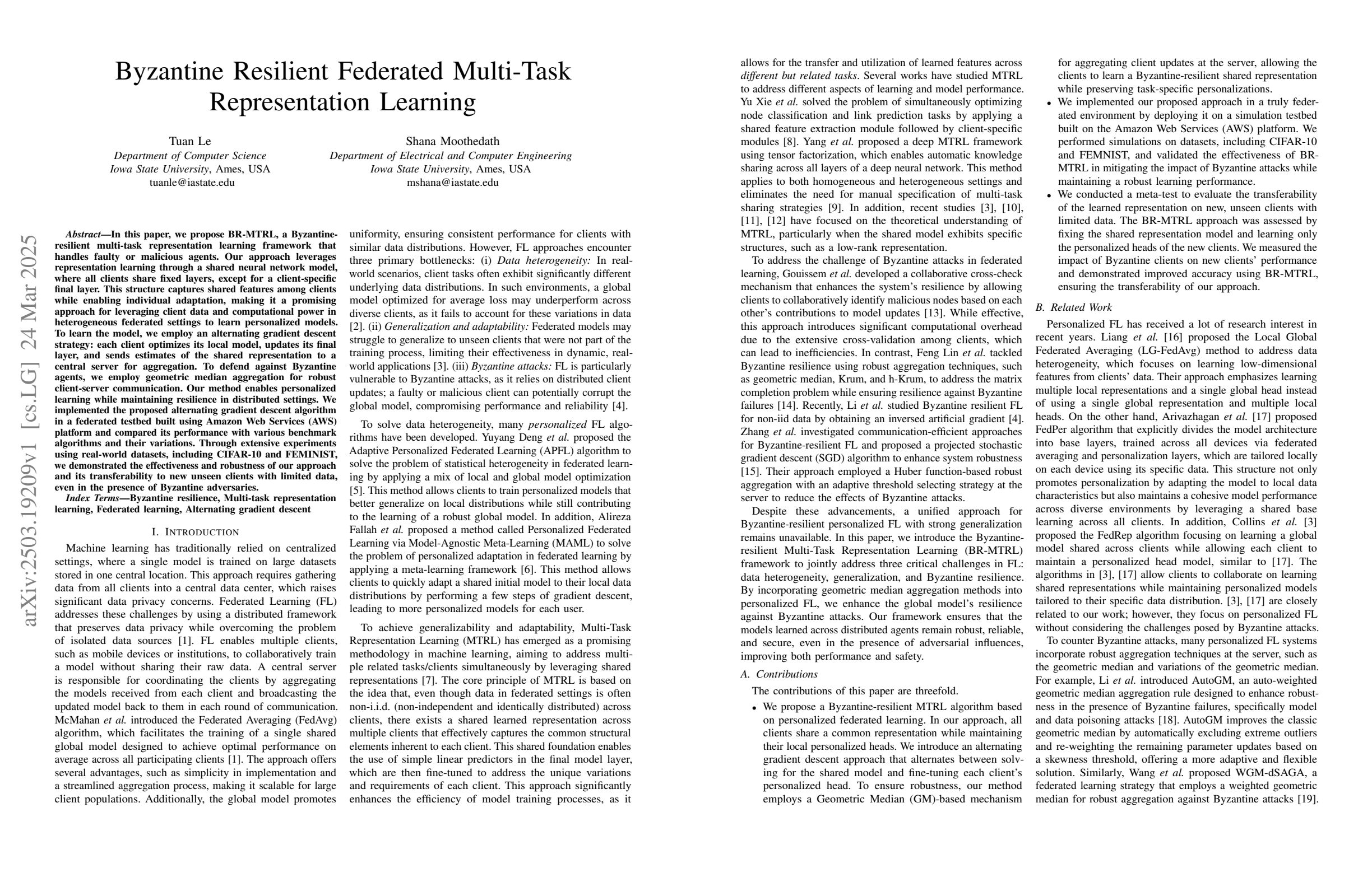 Byzantine Resilient Federated Multi-Task Representation Learning
