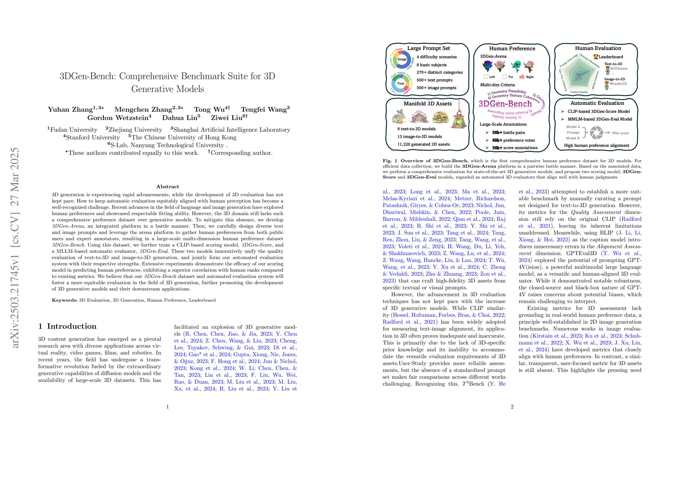 3DGen-Bench: Comprehensive Benchmark Suite for 3D Generative Models