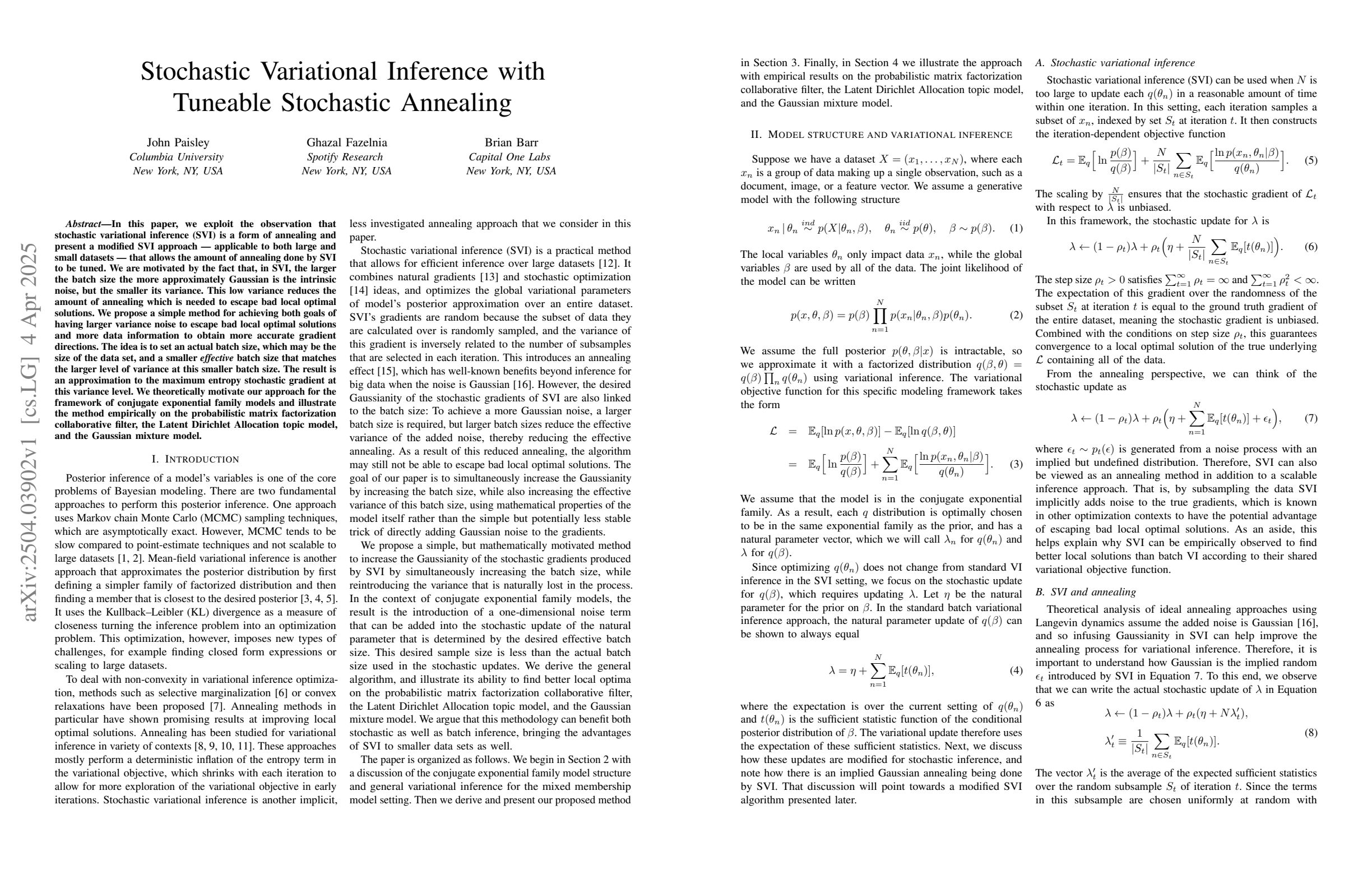 Stochastic Variational Inference with Tuneable Stochastic Annealing