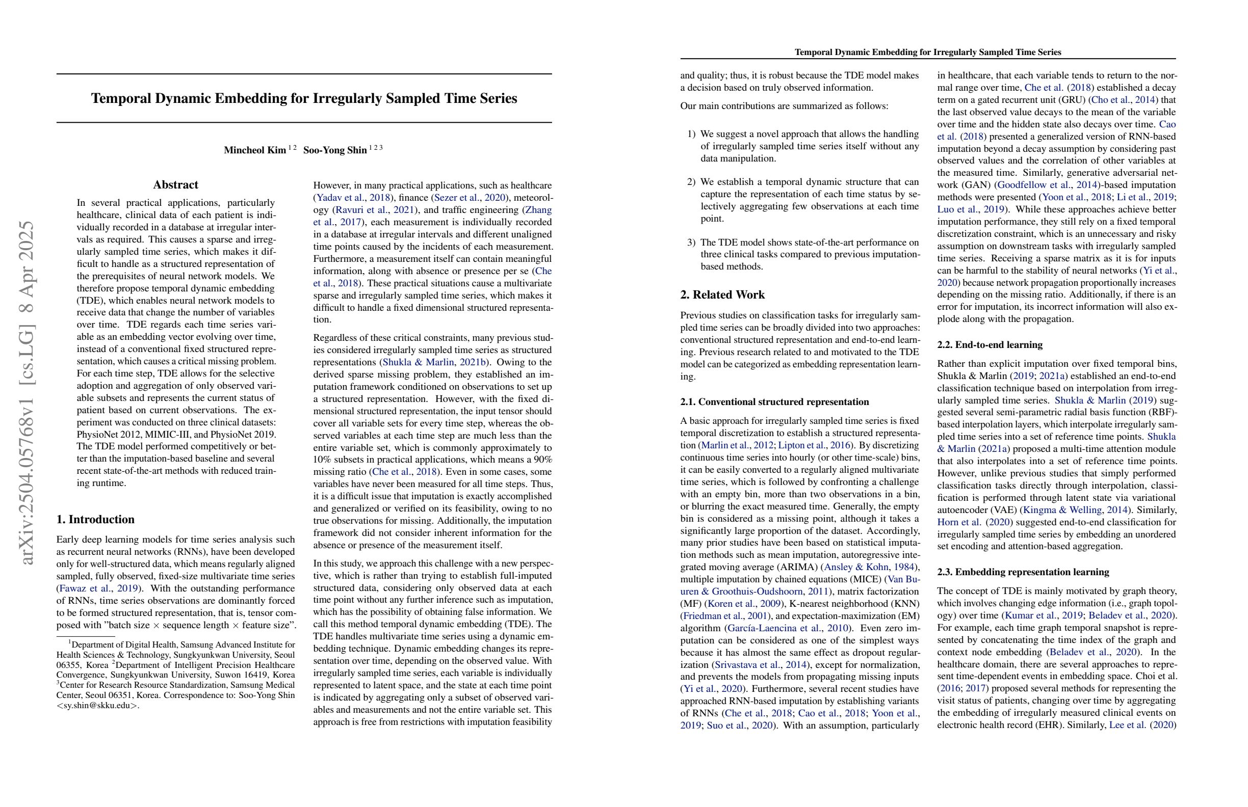 Temporal Dynamic Embedding for Irregularly Sampled Time Series