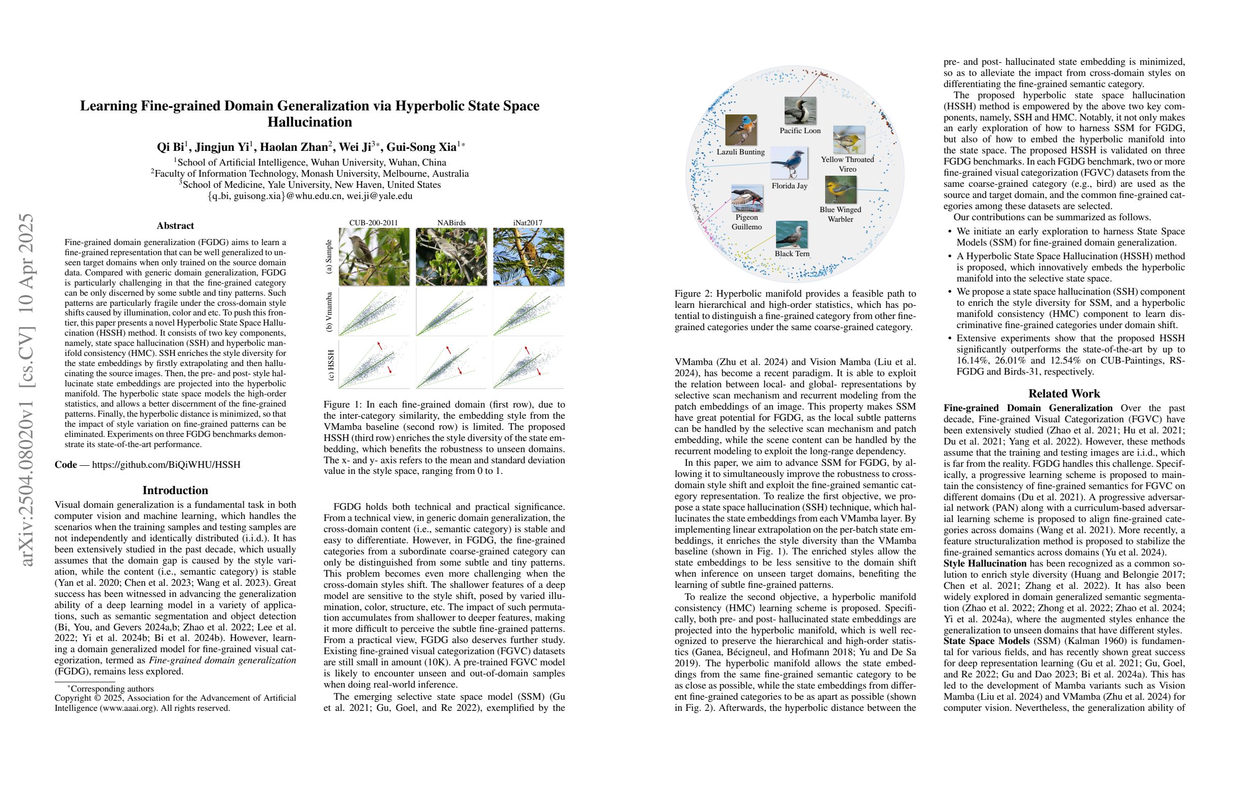 Learning Fine-grained Domain Generalization via Hyperbolic State Space Hallucination