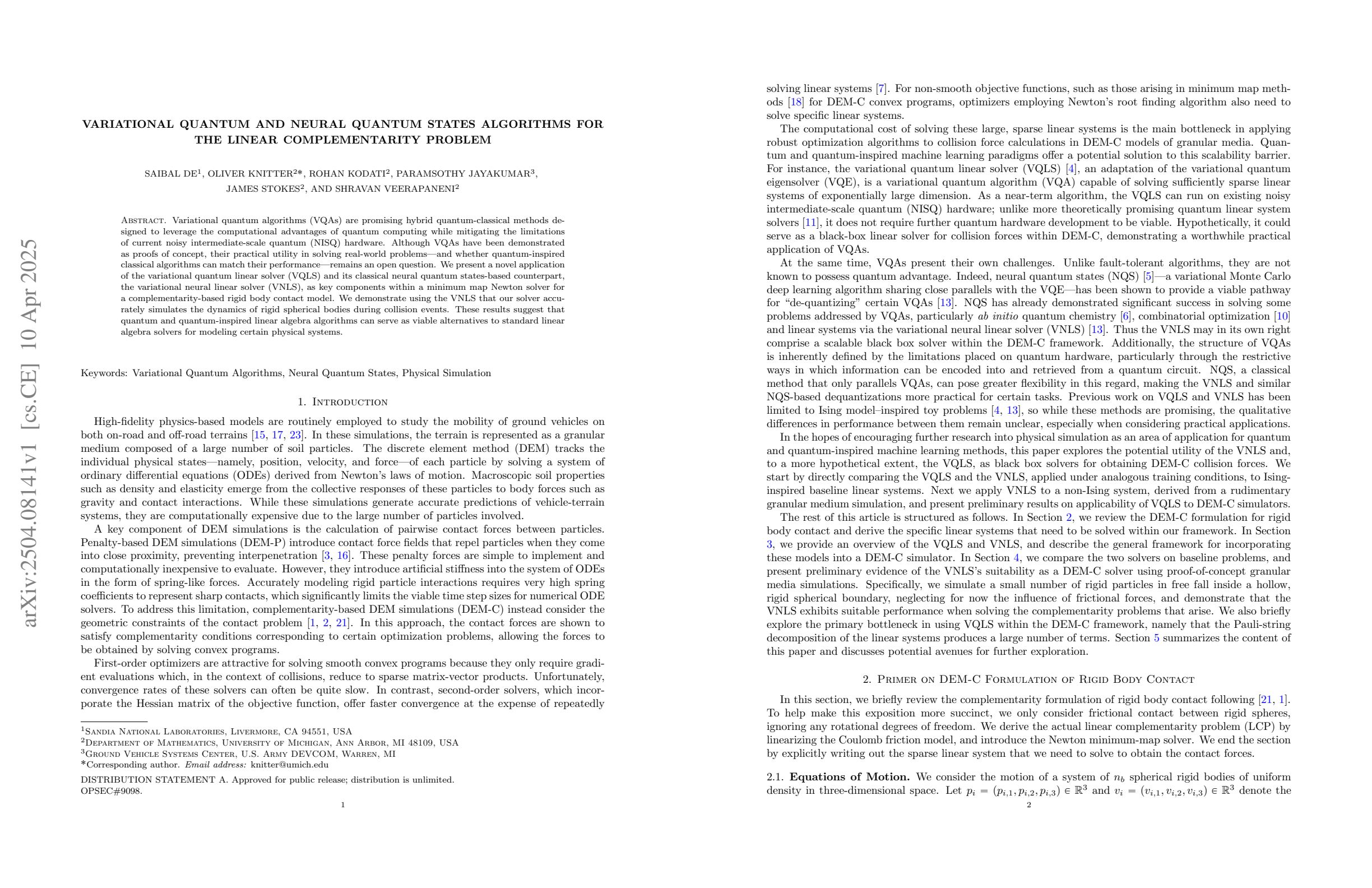 Variational quantum and neural quantum states algorithms for the linear ...