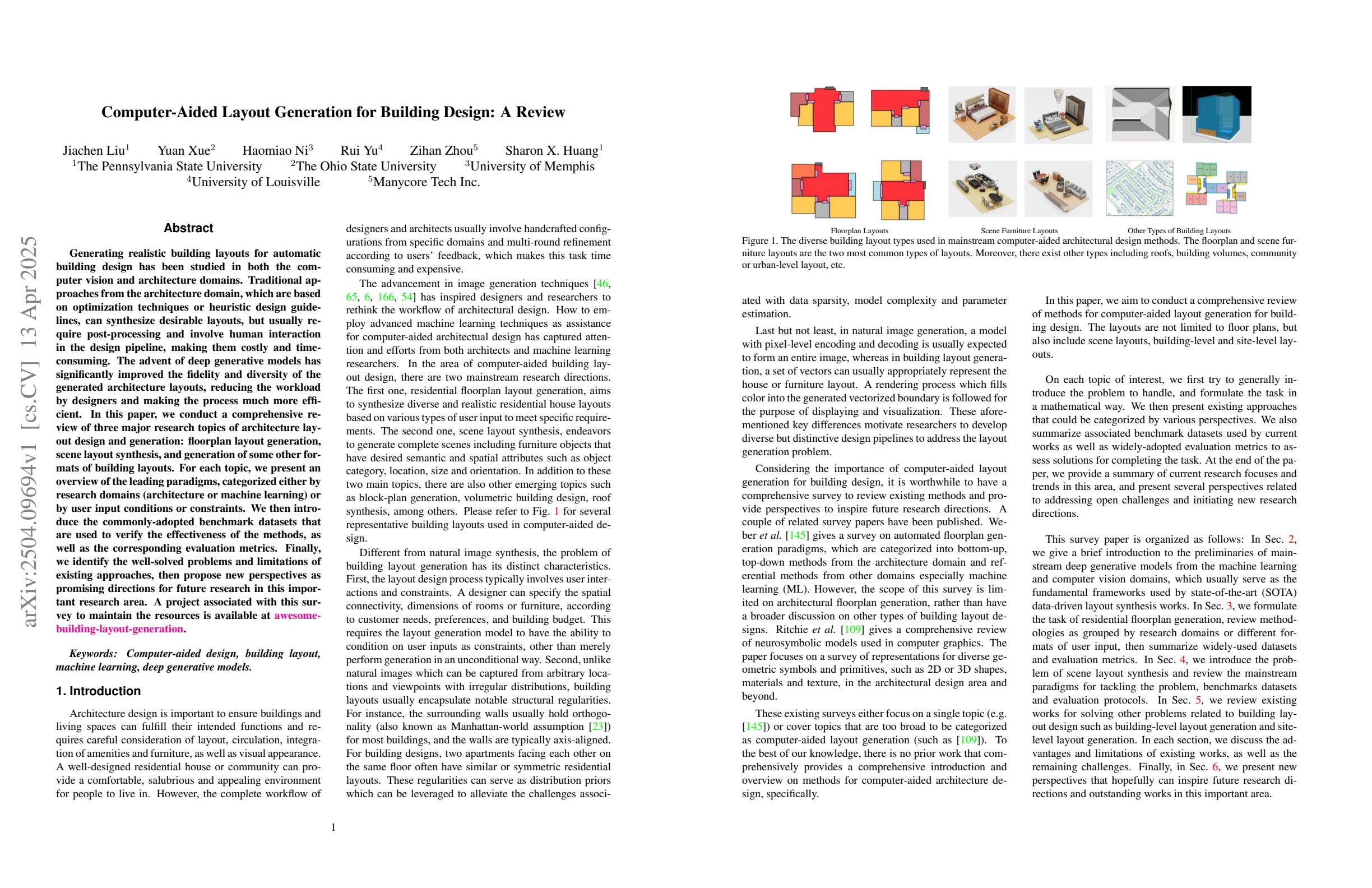 Computer-Aided Layout Generation for Building Design: A Review