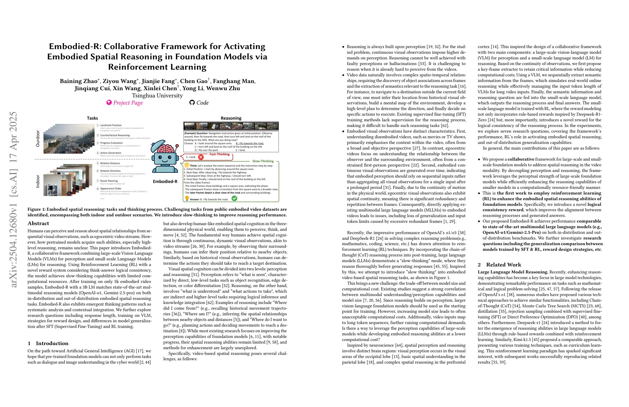Embodied-R: Collaborative Framework for Activating Embodied Spatial Reasoning in Foundation ...