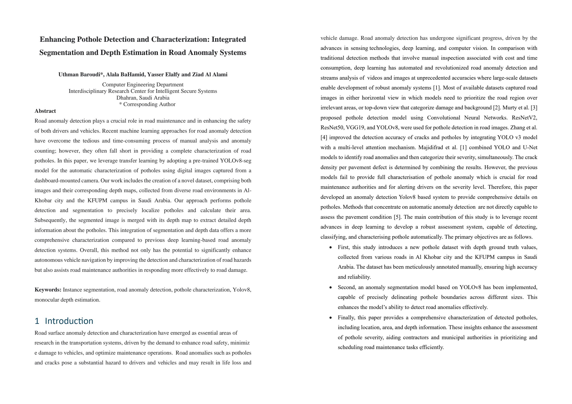 Enhancing Pothole Detection and Characterization: Integrated ...