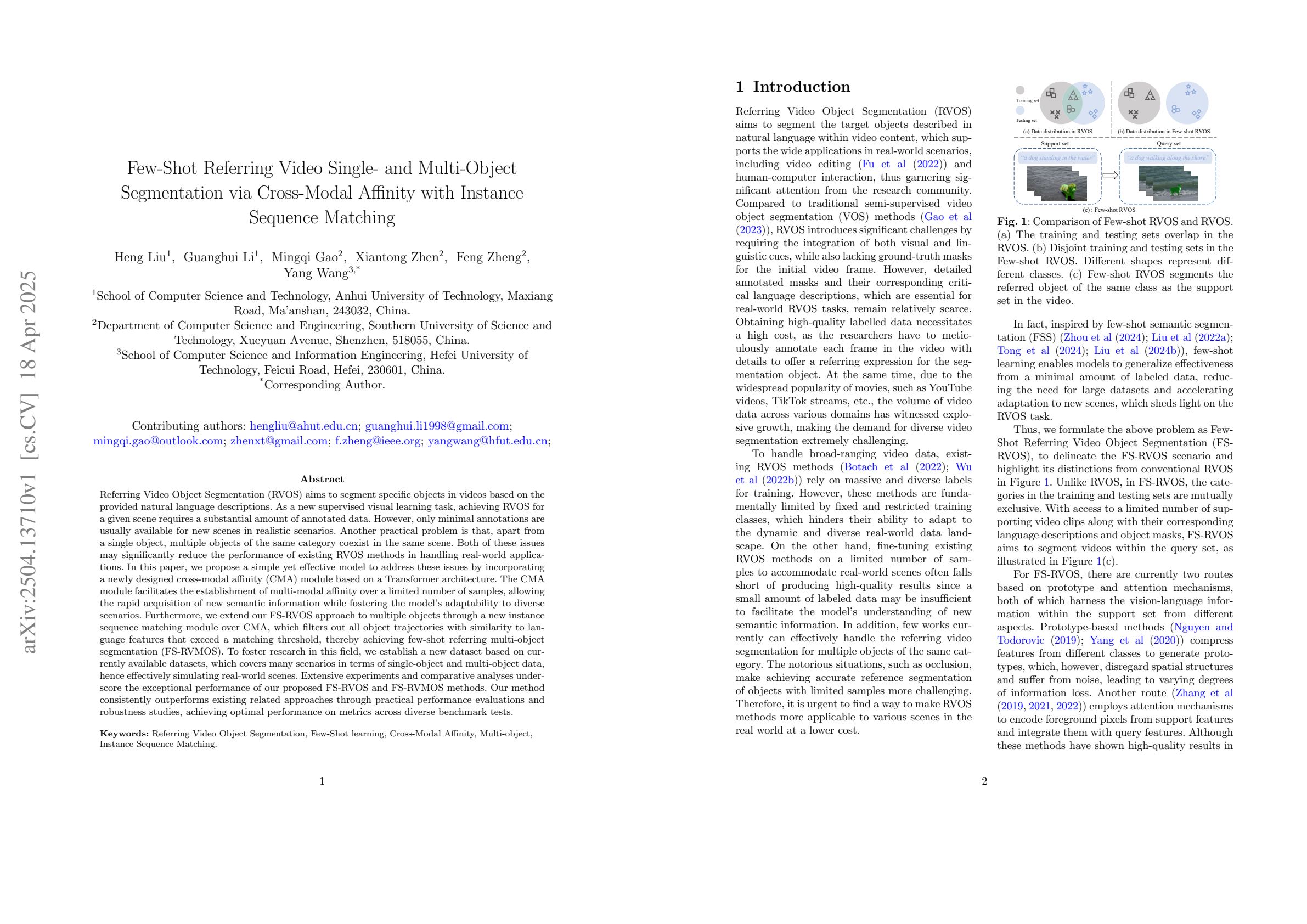 Few-Shot Referring Video Single- and Multi-Object Segmentation via Cross-Modal Affinity with ...
