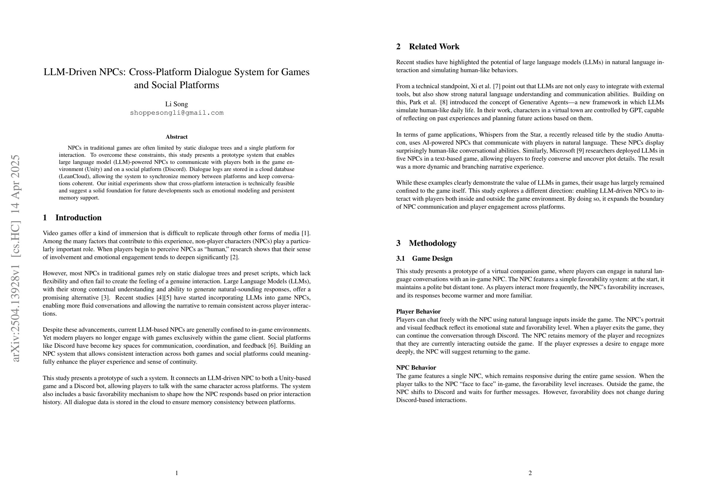 LLM-Driven NPCs: Cross-Platform Dialogue System for Games and Social Platforms