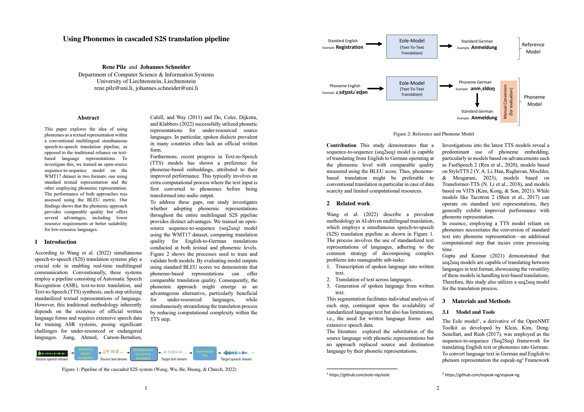 Using Phonemes in cascaded S2S translation pipeline