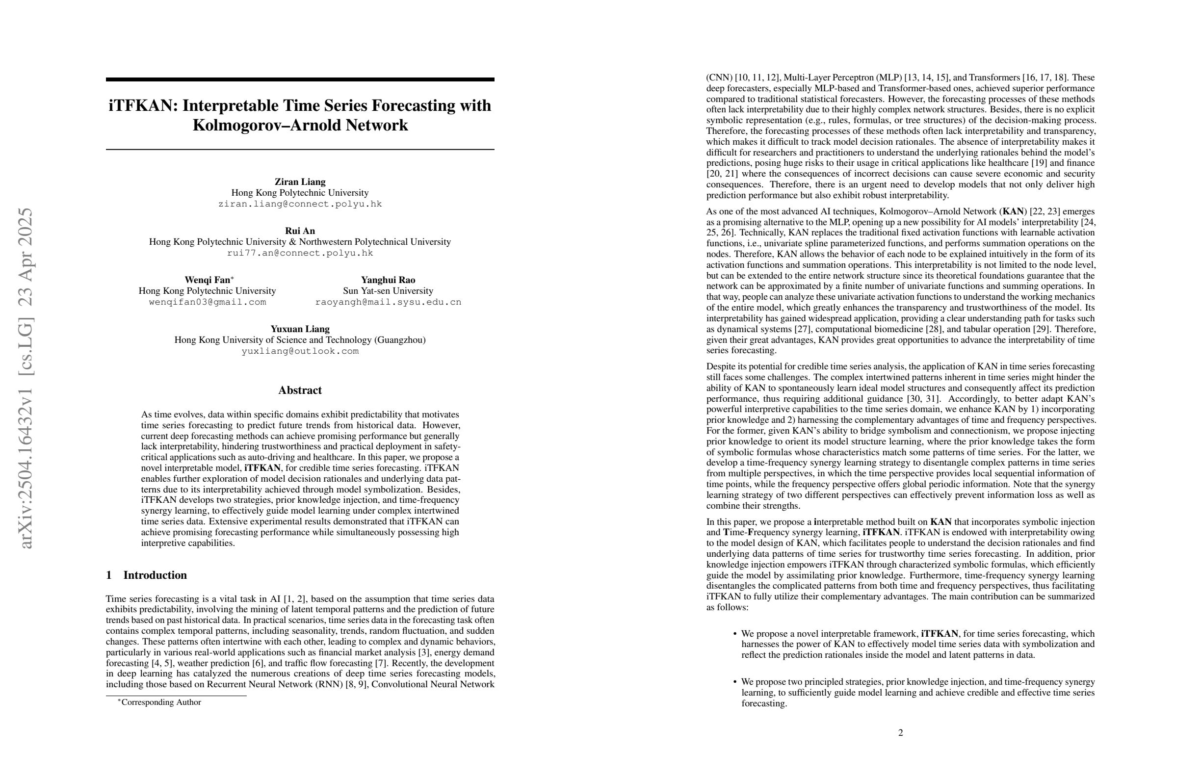 iTFKAN: Interpretable Time Series Forecasting with Kolmogorov-Arnold Network